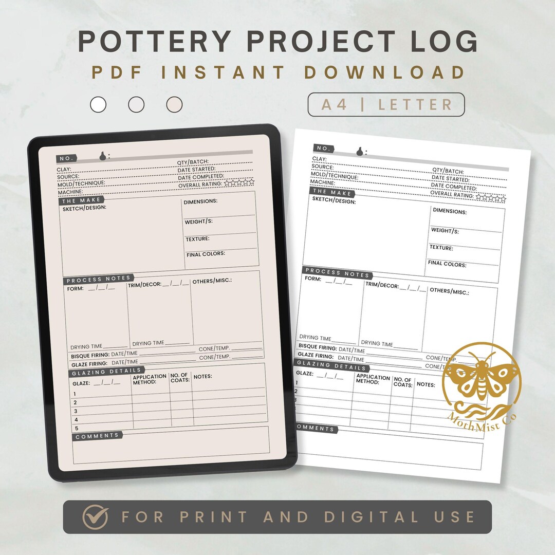 Pottery Project Planner Printable PDF Download | Ceramic Work Digital ...