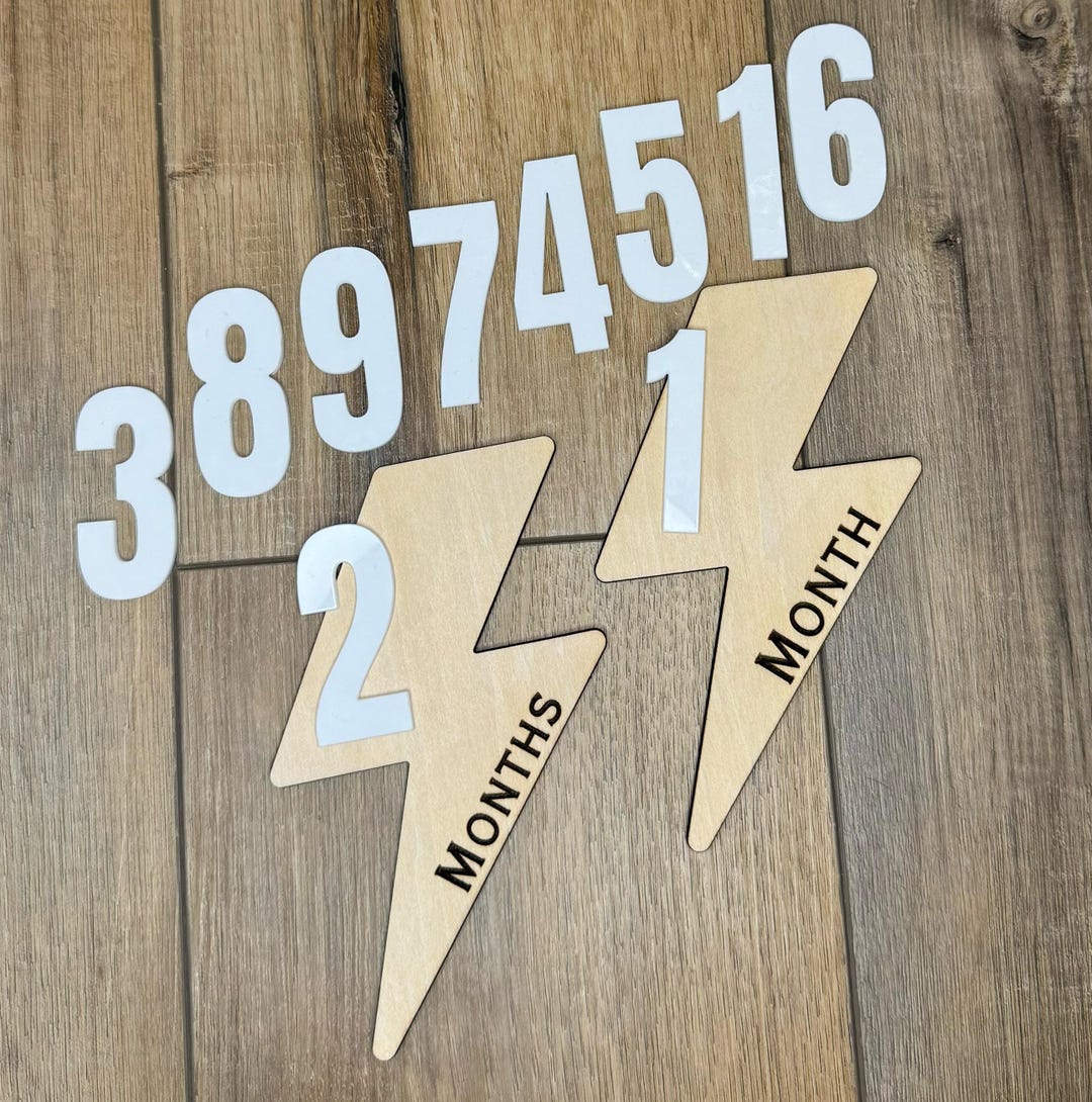 Lightning Bolt Baby Milestone Markers 3D Monthly Plaque Wood Age Signs ...