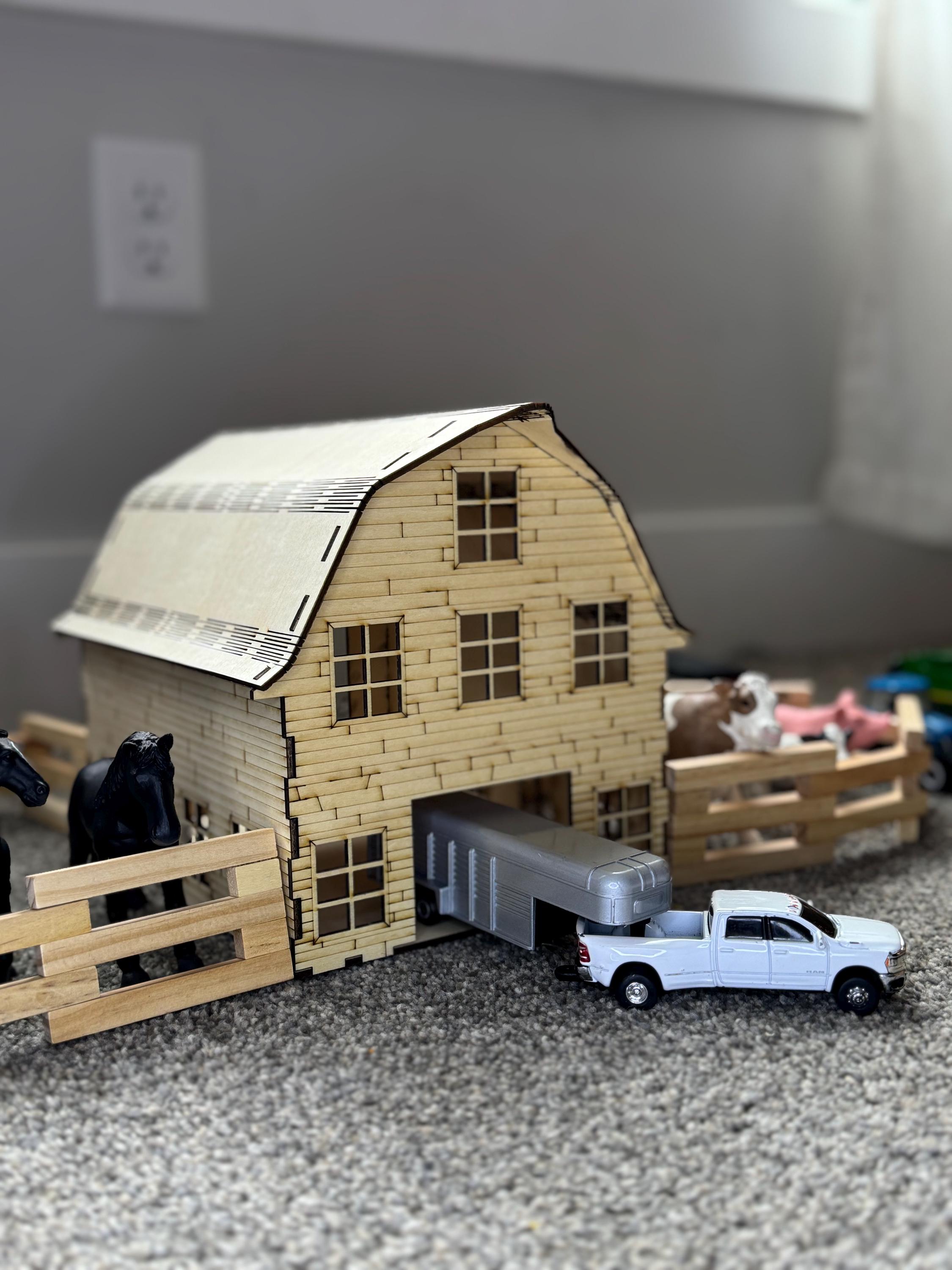 Wooden Toy Barn | Kids Pretend Play Barn | Wood DIY Craft | Montessori ...