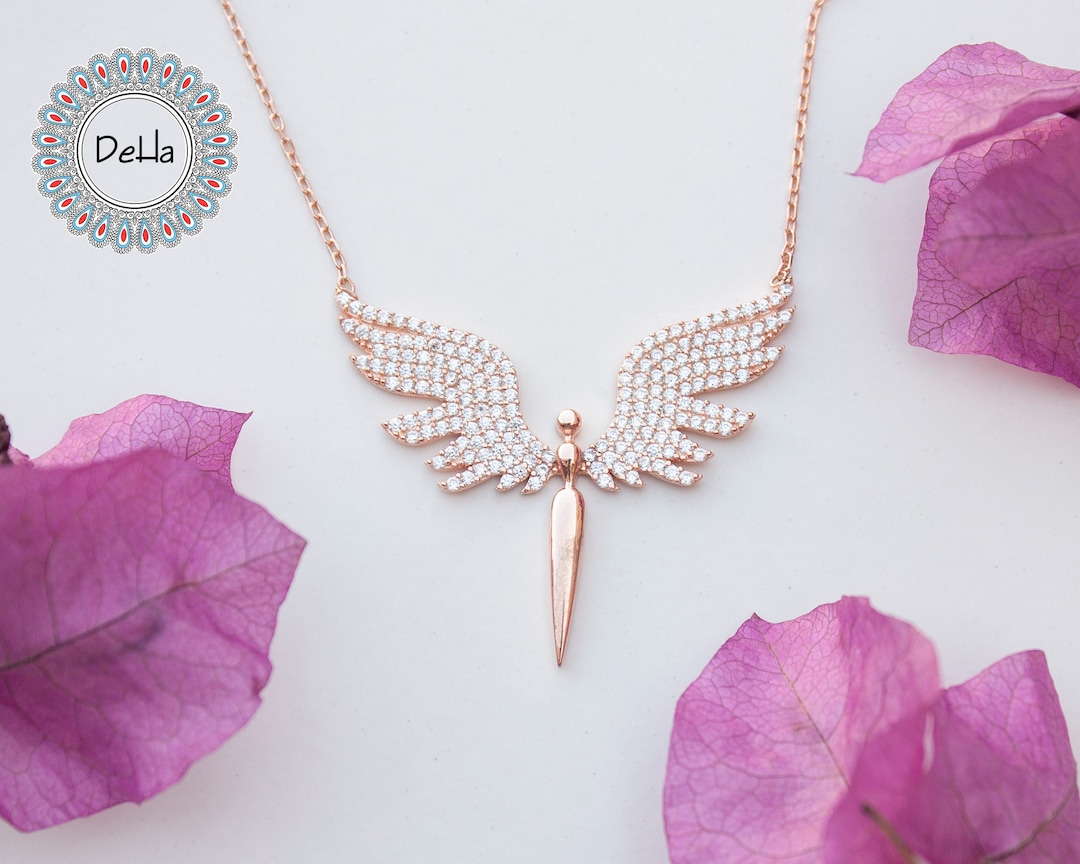 Rose Gold Angel Wing Necklace: Sterling Silver Angel Jewelry - Etsy