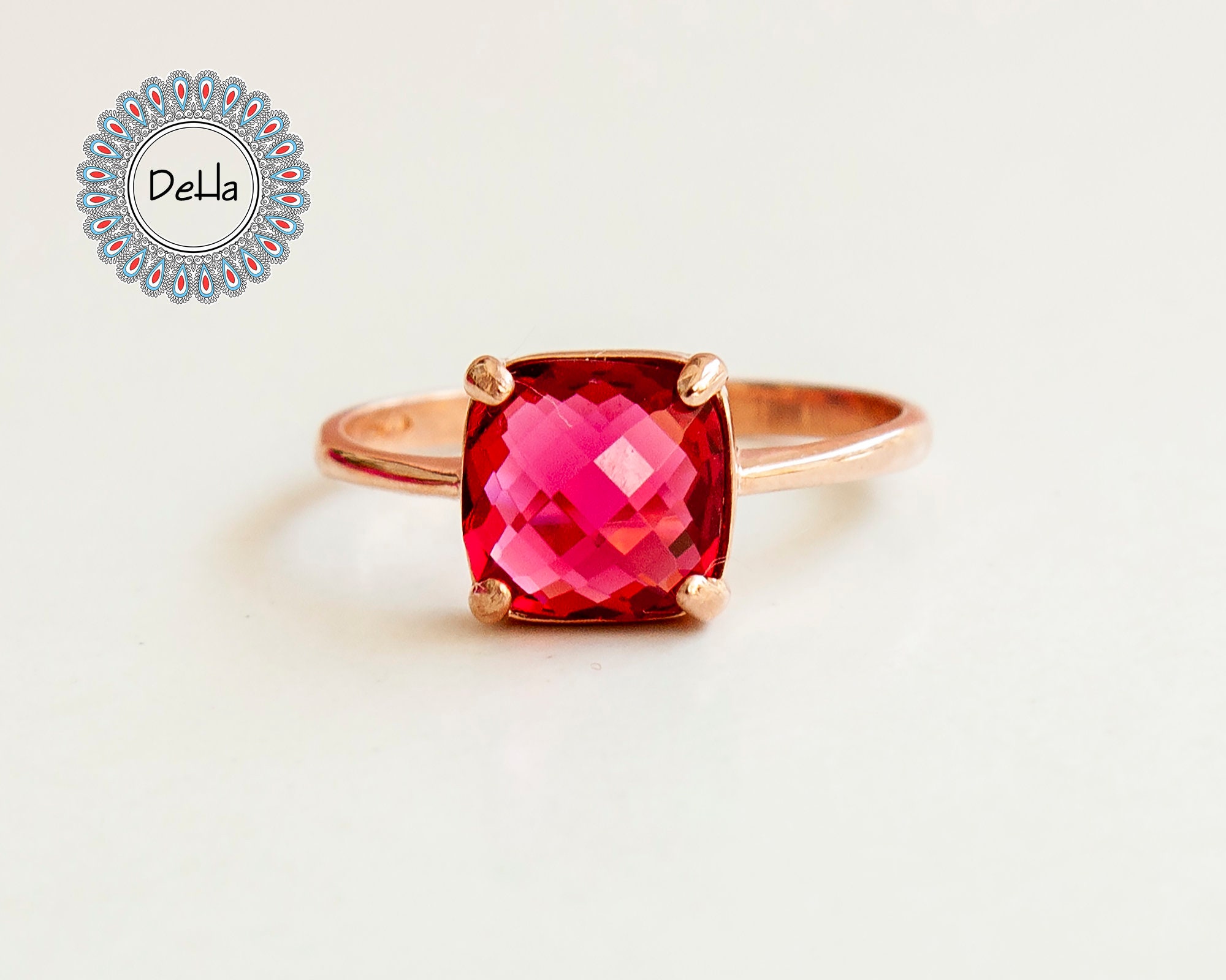 Red Quartz Ring Small Square Red Quartz Ring Minimalist Ring stackable ...