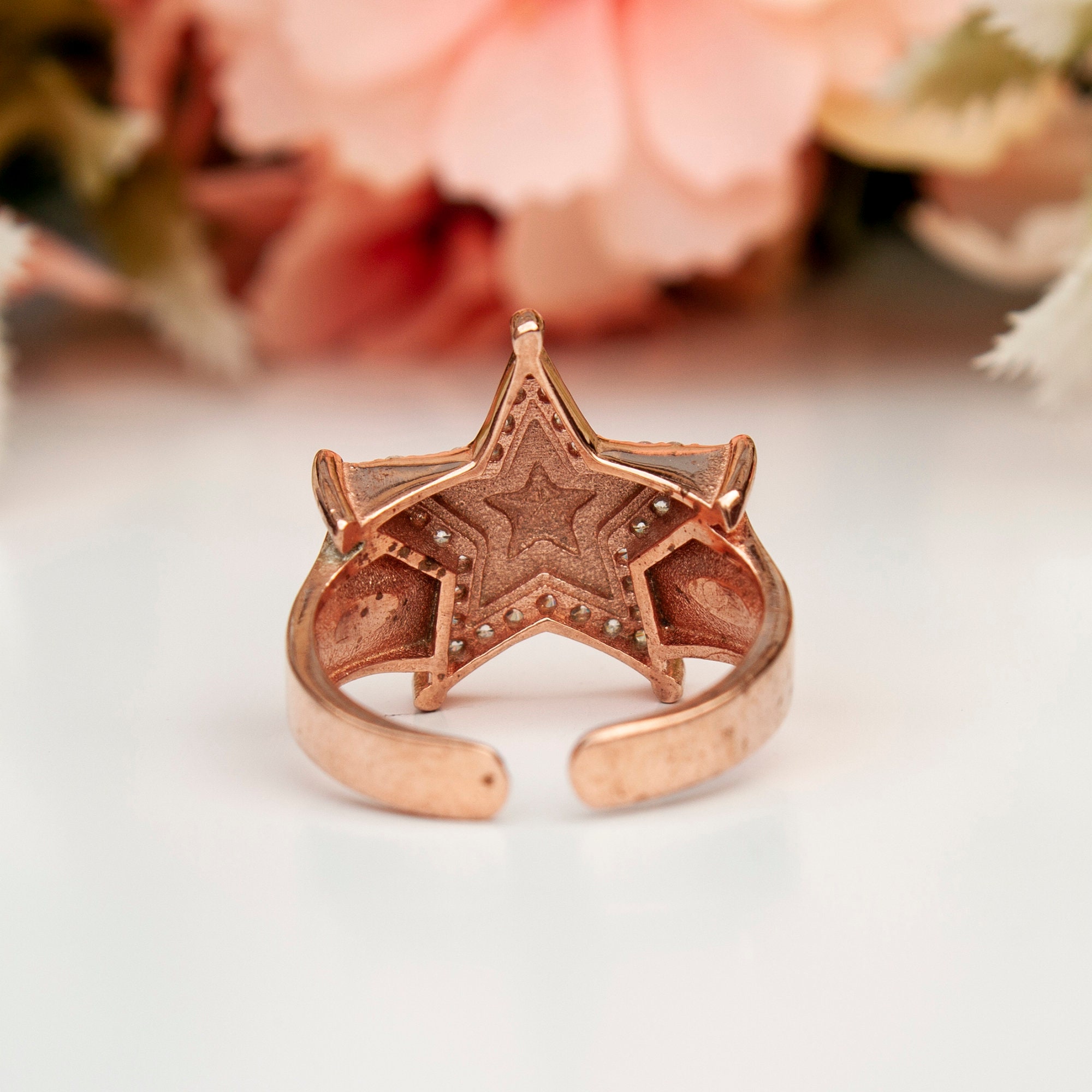 Star Shaped Ring, Dainty Women Pinky Ring, Rose Gold Statement Ring ...