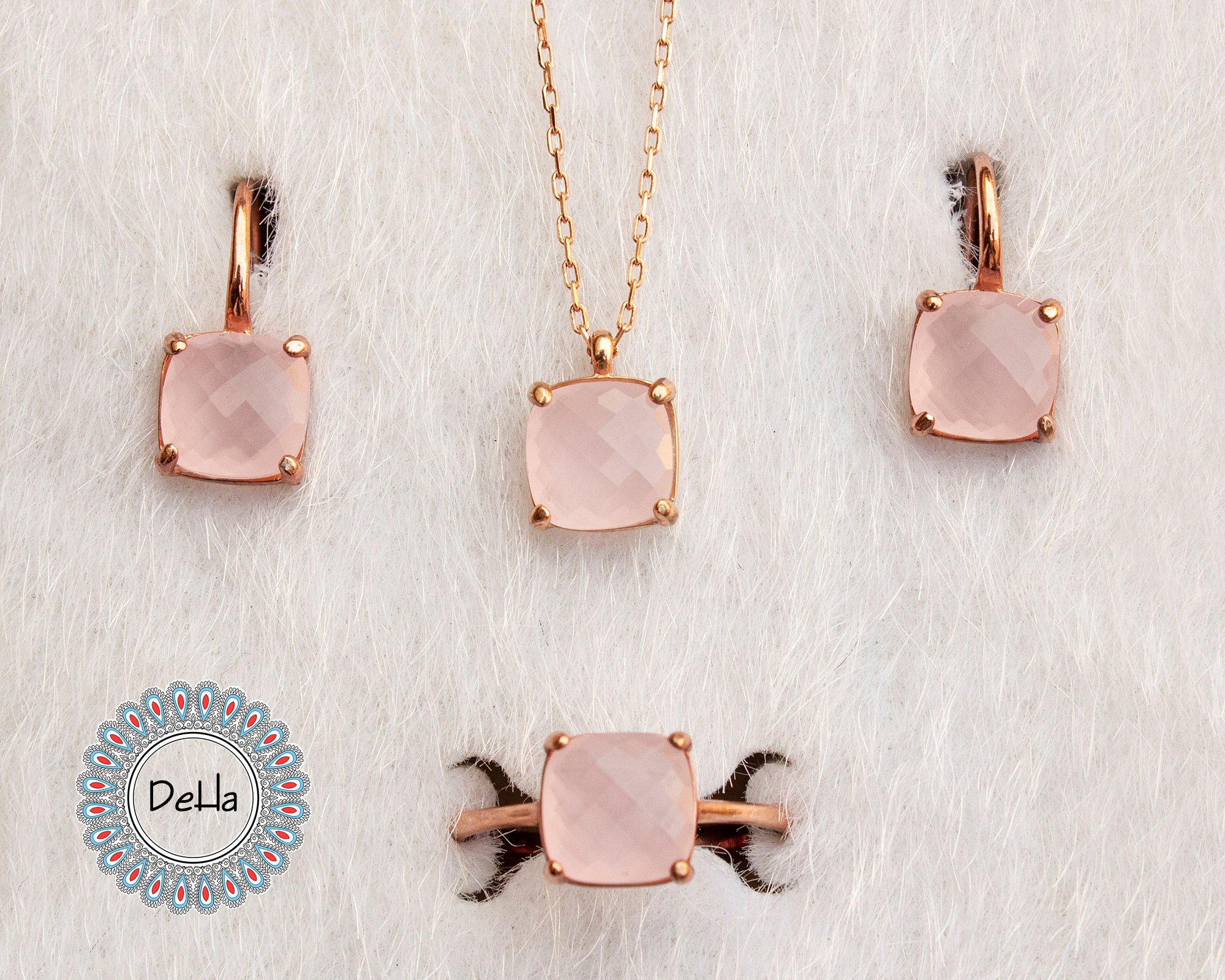 Tiny Rose Quartz Necklace in Rose Gold Plated, Small Gemstone Necklace ...
