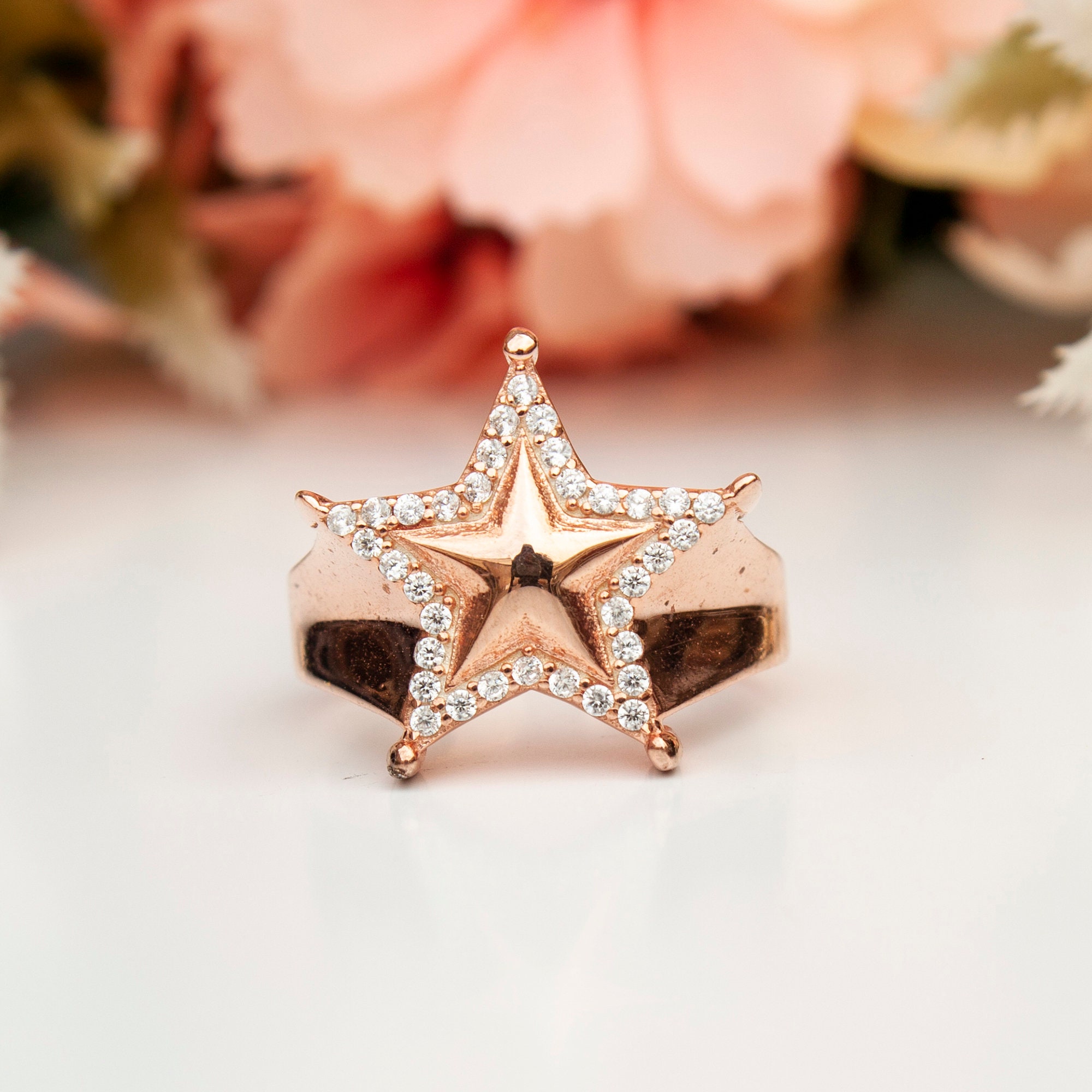 Star Shaped Ring, Dainty Women Pinky Ring, Rose Gold Statement Ring ...