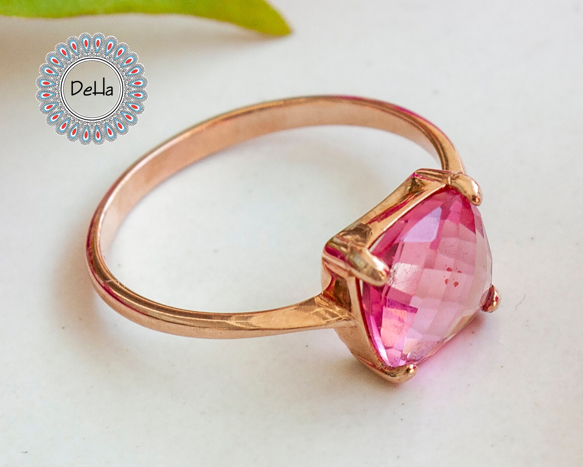 Pink Quartz Ring Small - Pink Stacking Ring - Small Layering Ring ...