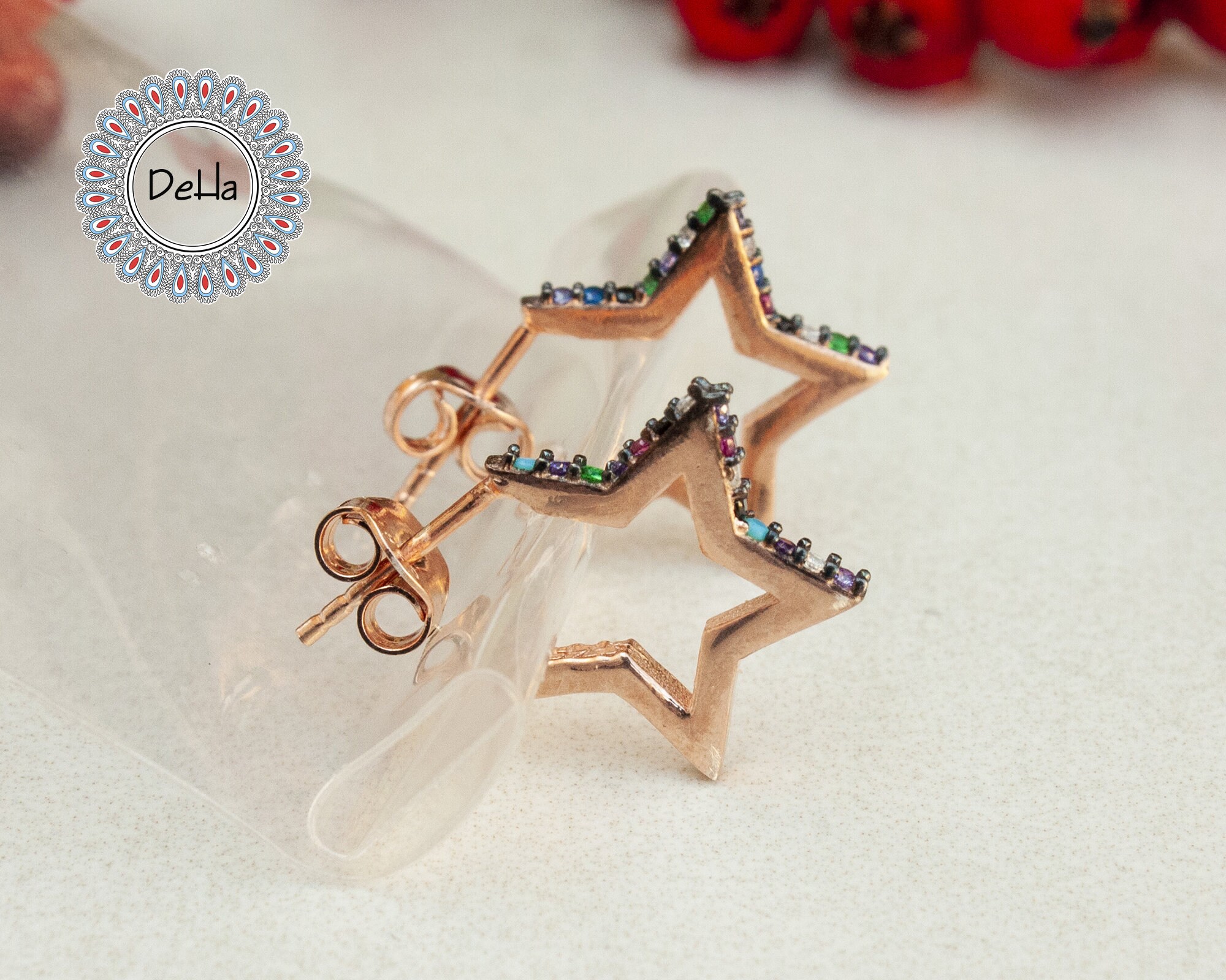 Mix Stone Small Star Earrings, Tiny Star Earrings, Multi Stone Earring ...