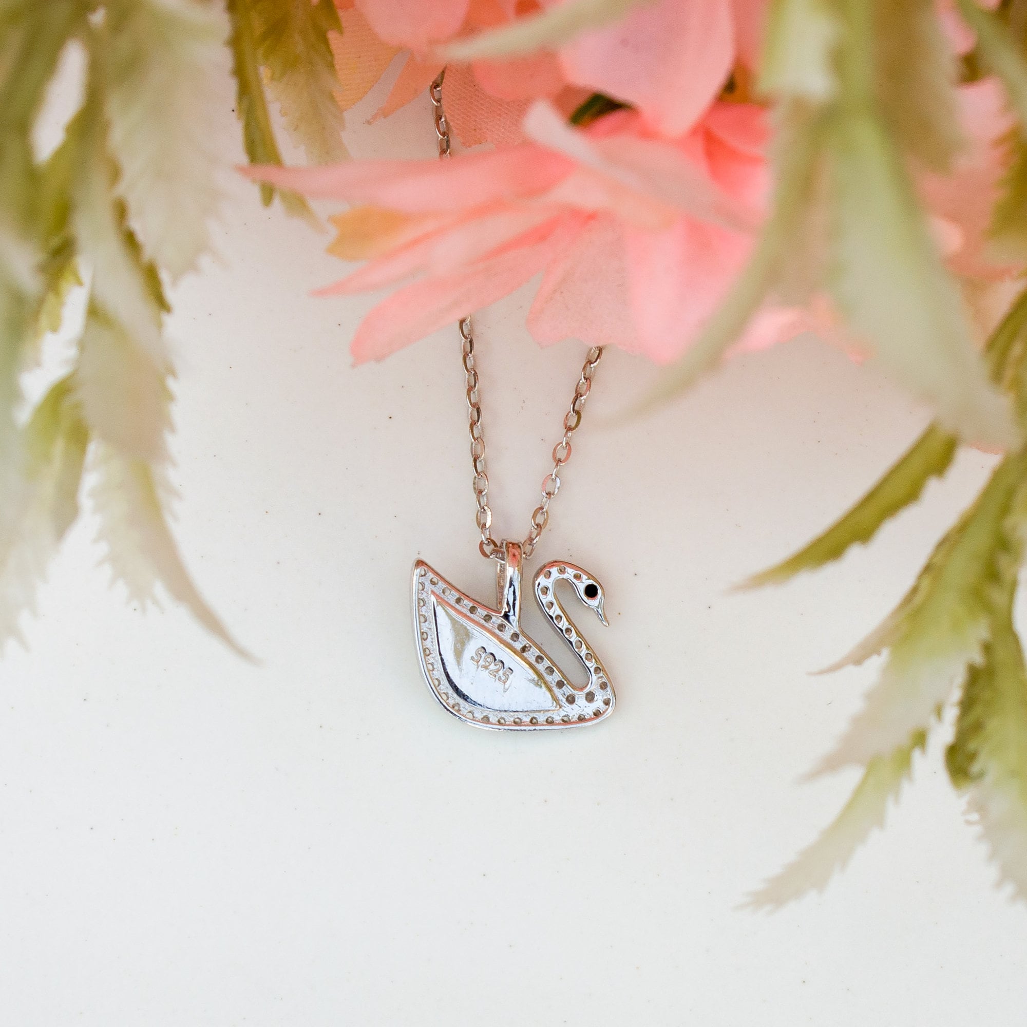 Sterling Silver Swan Necklace, Swan Charm Necklace, Cubic Zirconia ...