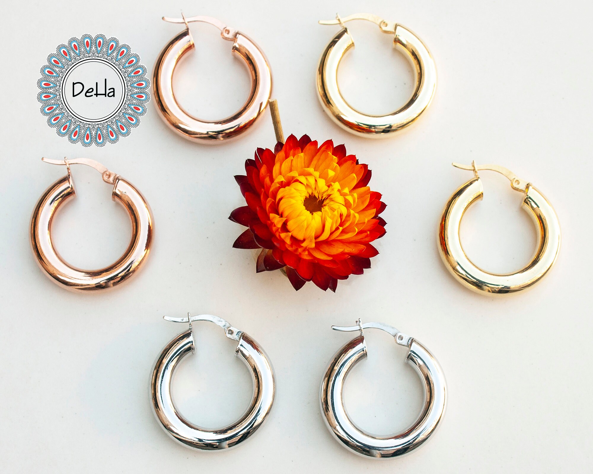 Medium Rose Thick Hoop Earring, Chunky Hoops, Chunky Hoop Earrings ...