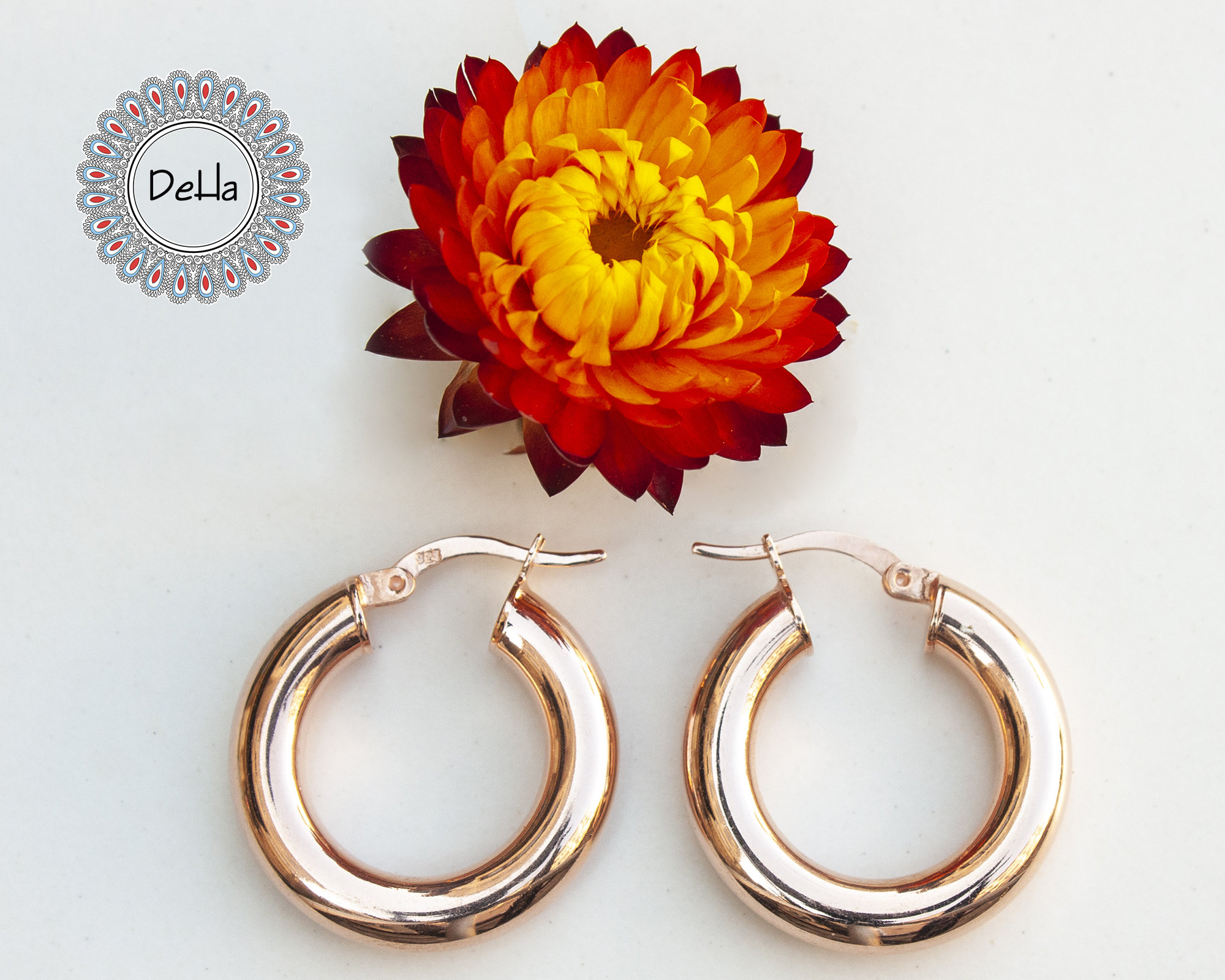 Medium Rose Thick Hoop Earring, Chunky Hoops, Chunky Hoop Earrings, Everyday Hoops, Big Hoop ...