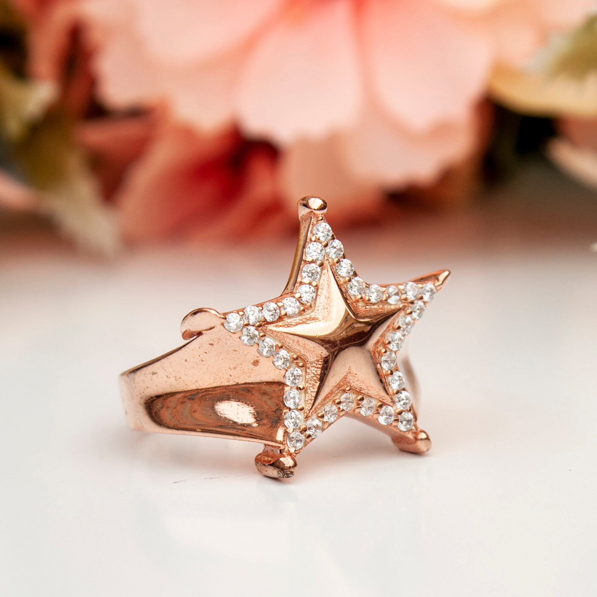 Star Shaped Ring, Dainty Women Pinky Ring, Rose Gold Statement Ring ...