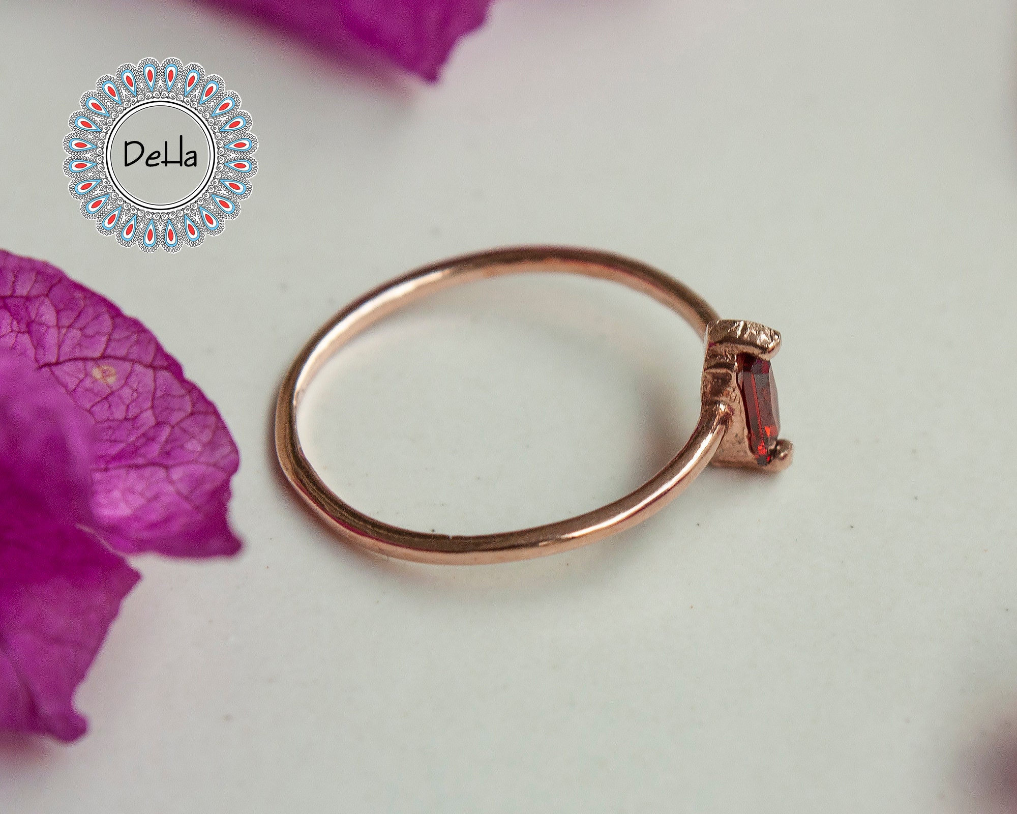 Handmade Red Ruby Baguette Ring: Rose Gold Plated Sterling Silver - Etsy