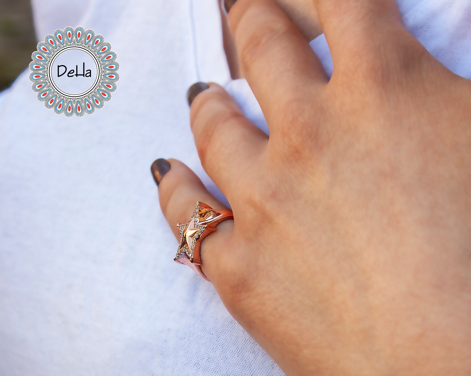 Star Shaped Ring, Dainty Women Pinky Ring, Rose Gold Statement Ring ...