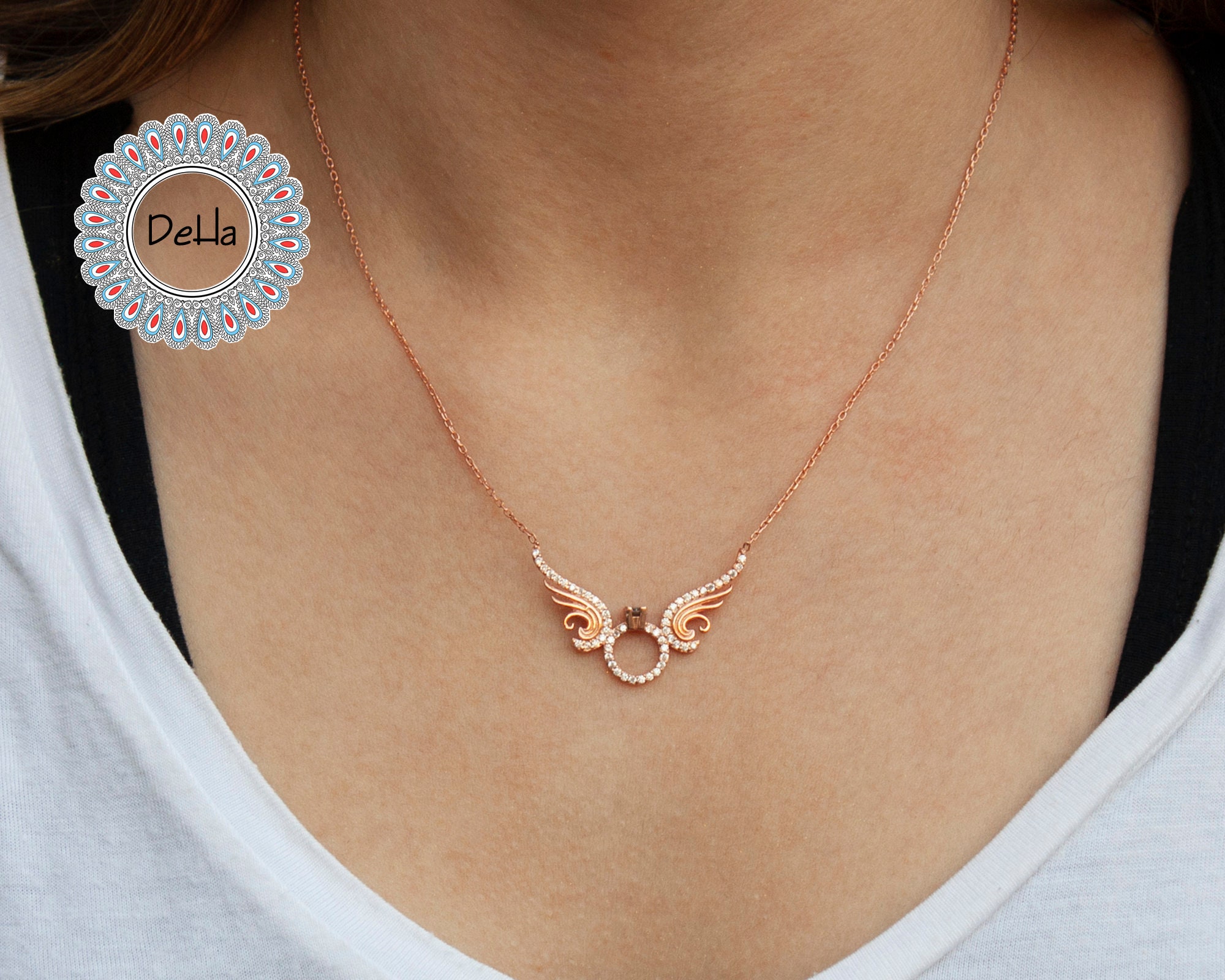 Angel Winged Solitaire Ring Mystic Topaz Necklace, Topaz Necklace ...