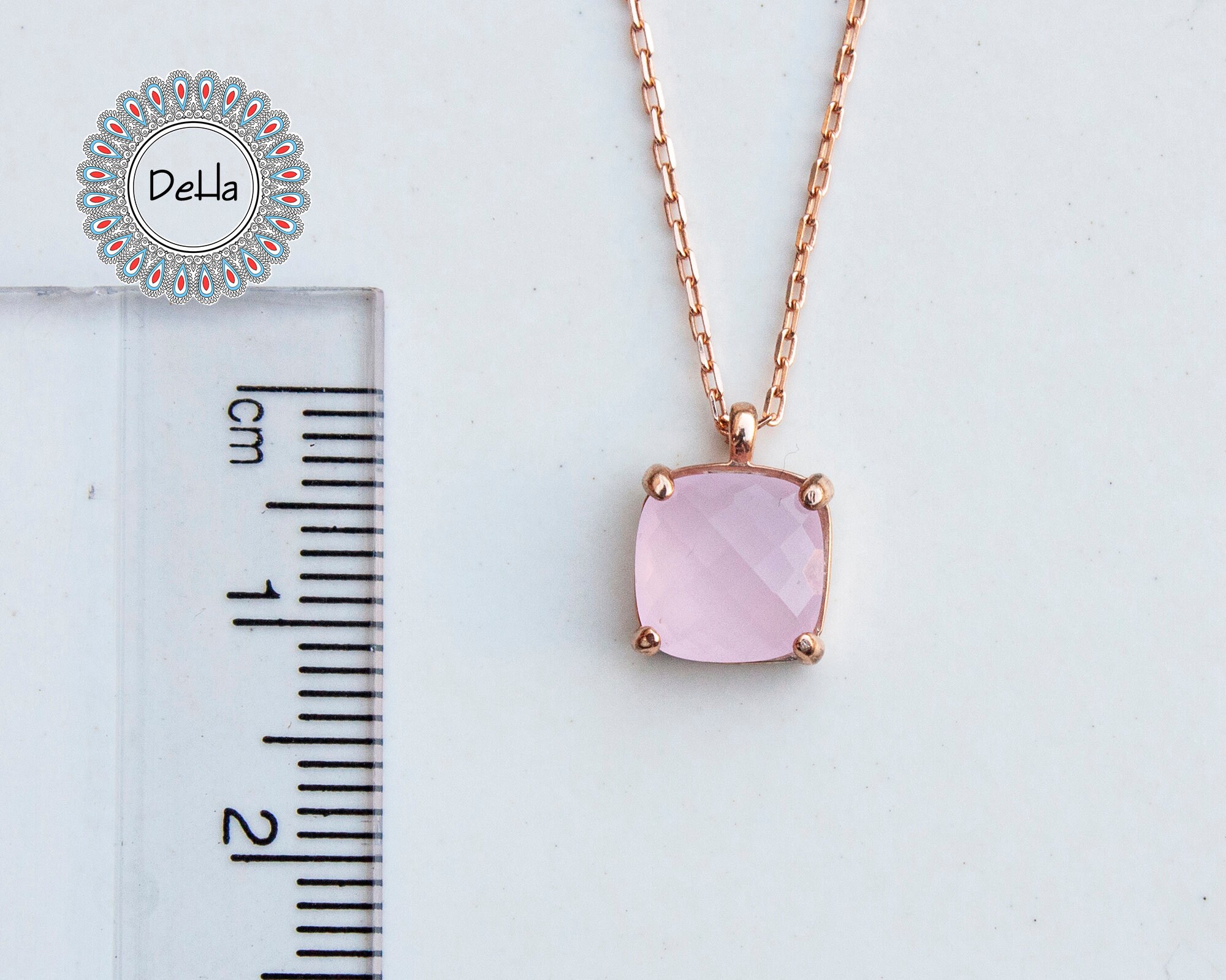 Tiny Rose Quartz Necklace in Rose Gold Plated, Small Gemstone Necklace ...
