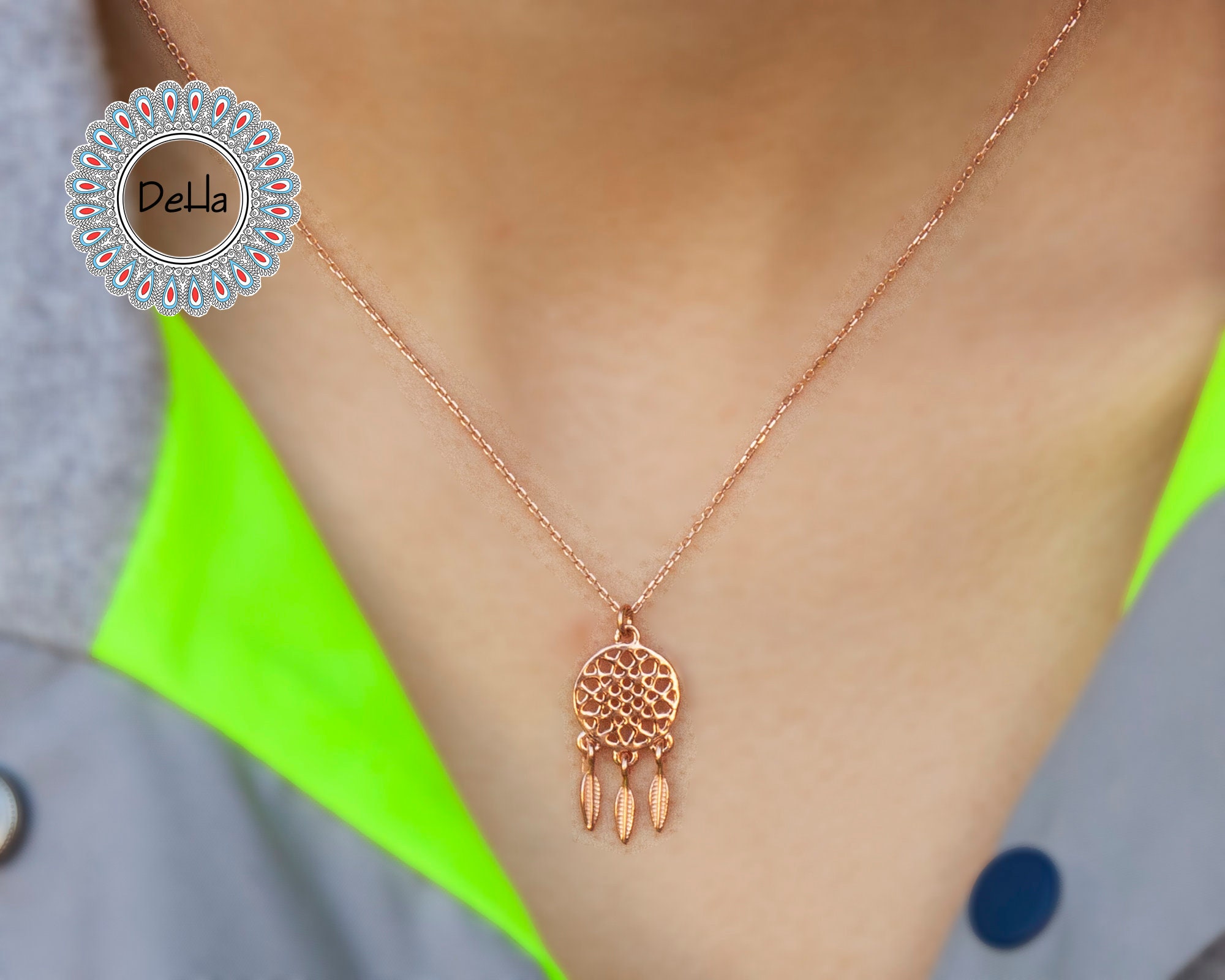 Rose Gold Plated Mini Dream Catcher Jewelry Set, Set of Dreamcatchers ...
