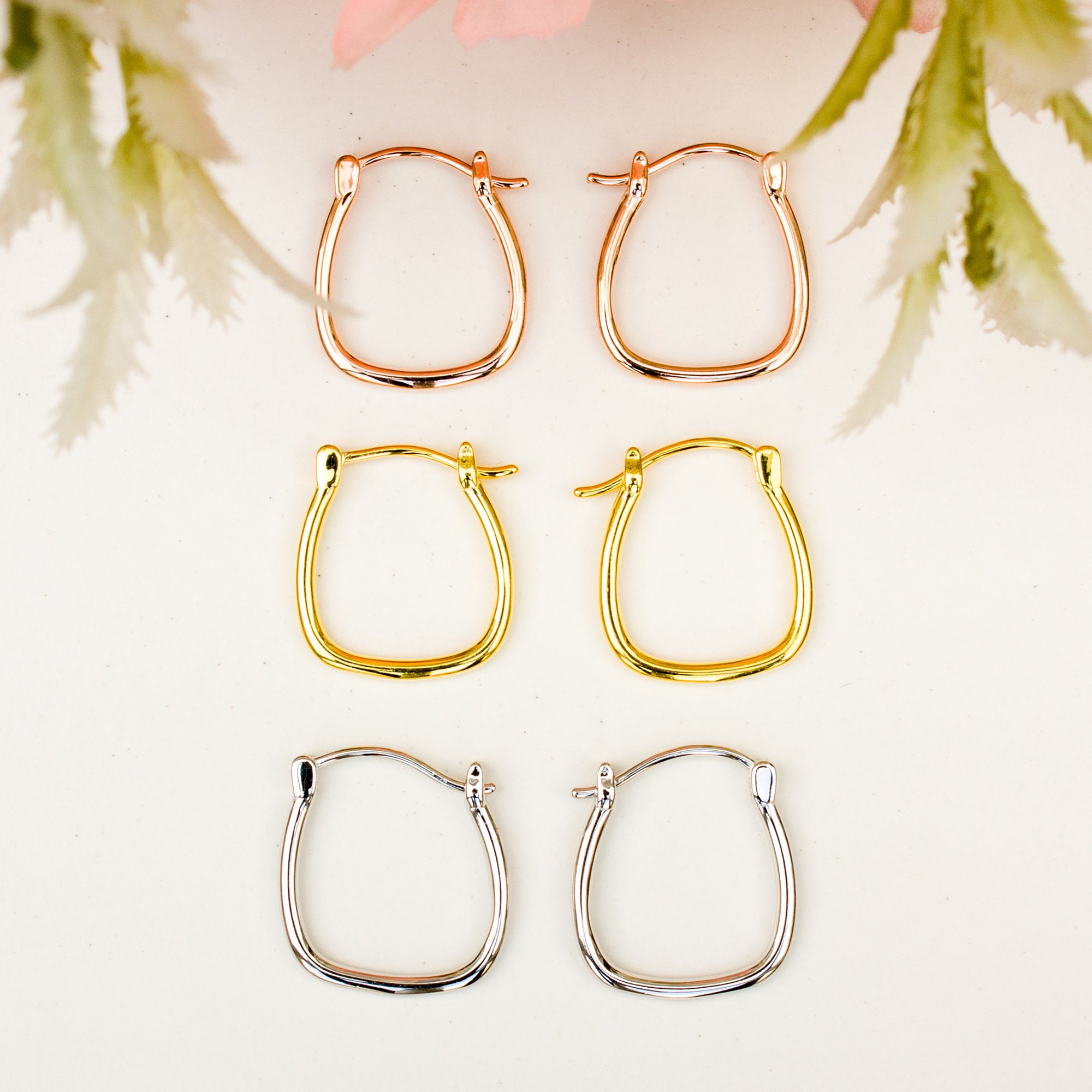 Silver Rose Gold Square Earrings, Square Hoop Earrings, Chunky Earrings ...