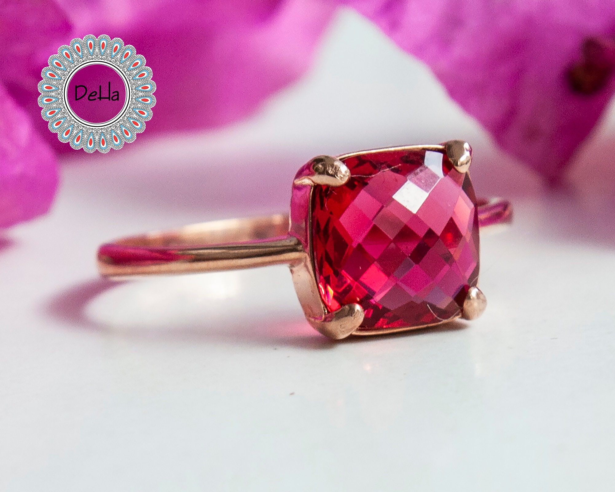 Red Quartz Ring Small Square Red Quartz Ring Minimalist Ring stackable ...