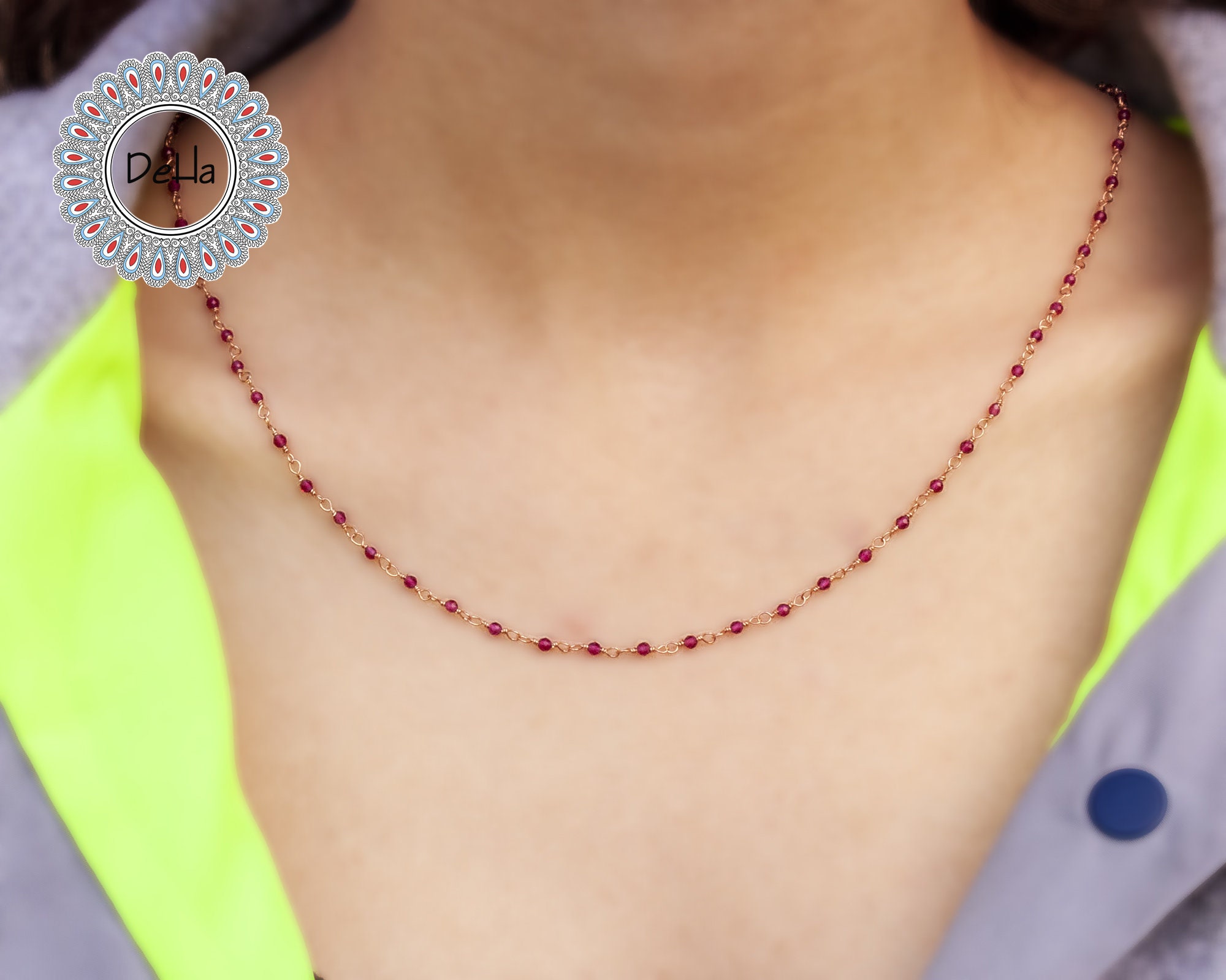 Red Stone Rosary Chain, Red Stone Chain, Necklace Chain, Red Stone ...