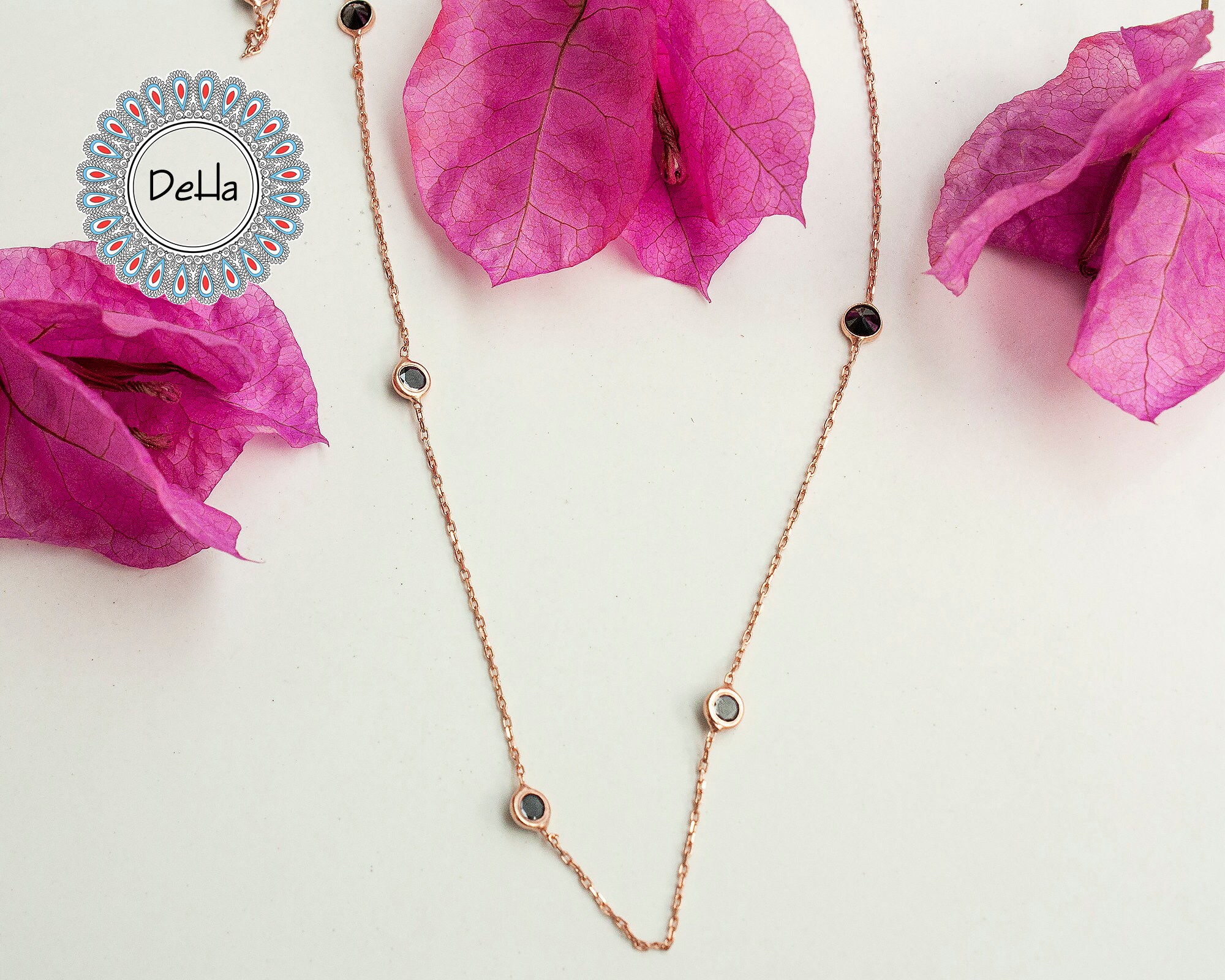 Onyx Station Long Necklace, Station Necklace, Onyx Chain, Onyx Necklace ...