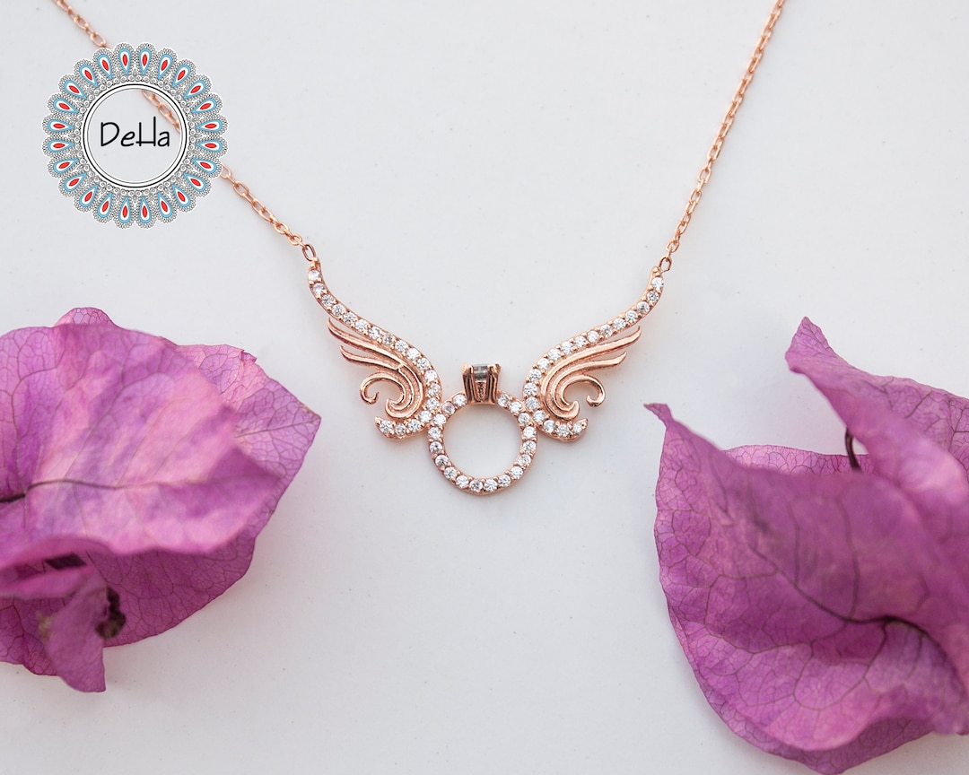 Rose Gold Angel Wing Mystic Topaz Pendant: Sterling Silver Necklace - Etsy