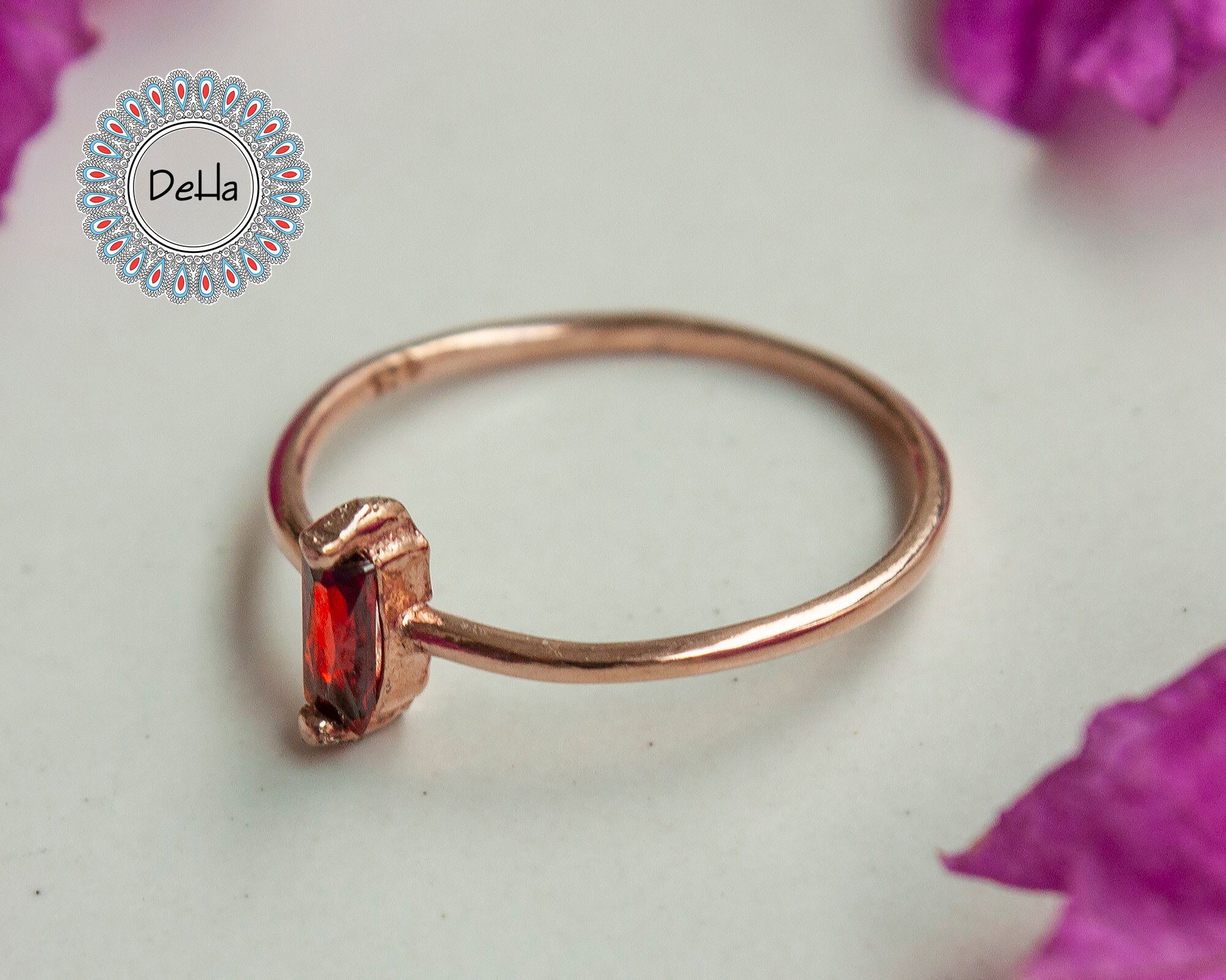 Handmade Red Ruby Baguette Ring: Rose Gold Plated Sterling Silver - Etsy