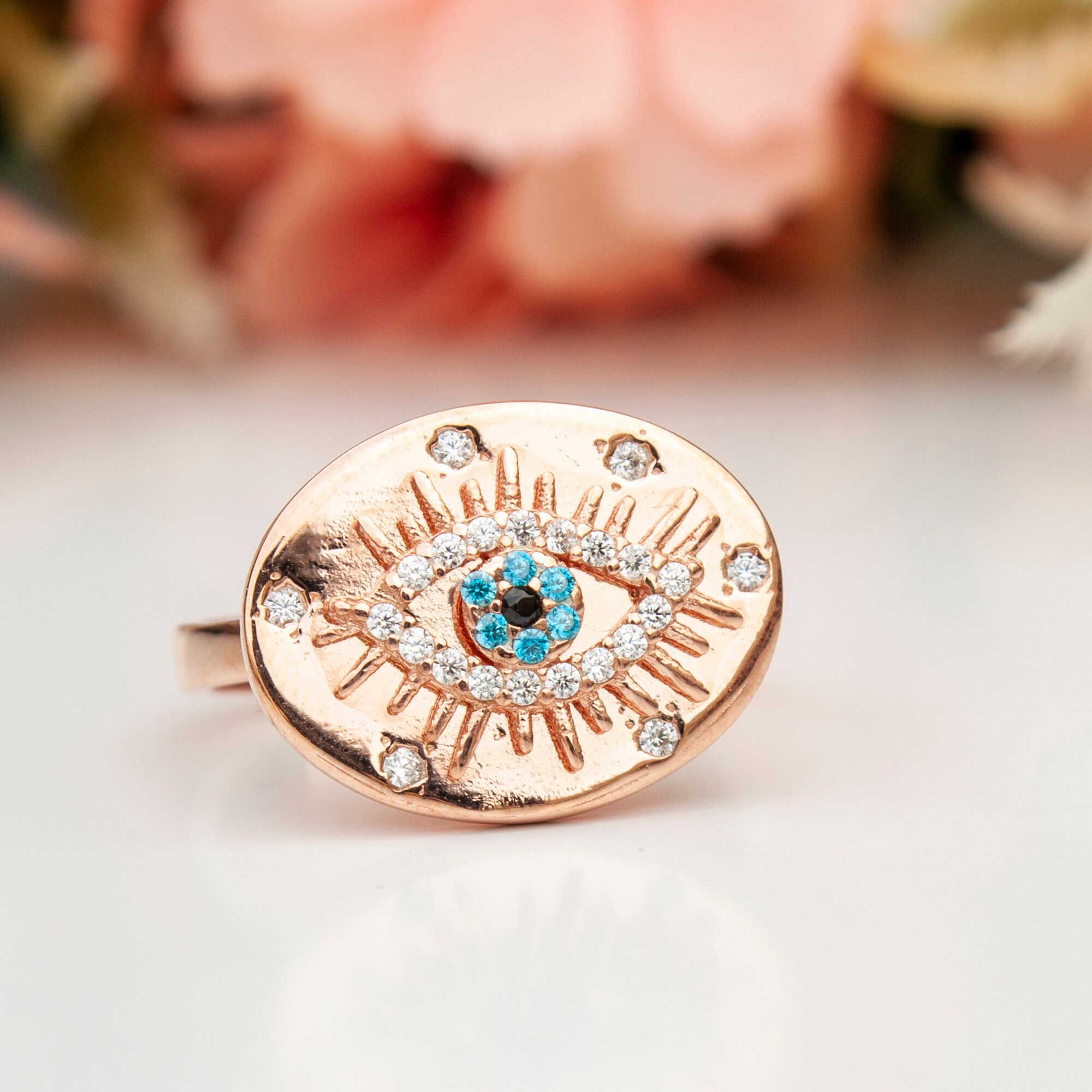 Mystic Evil Eye Women Ring, Rose Gold Turkish Eye Ring, 925 Sterling ...