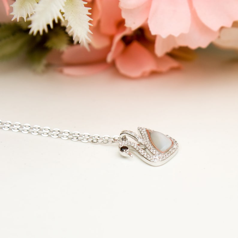 Sterling Silver Swan Necklace, Swan Charm Necklace, Cubic Zirconia ...