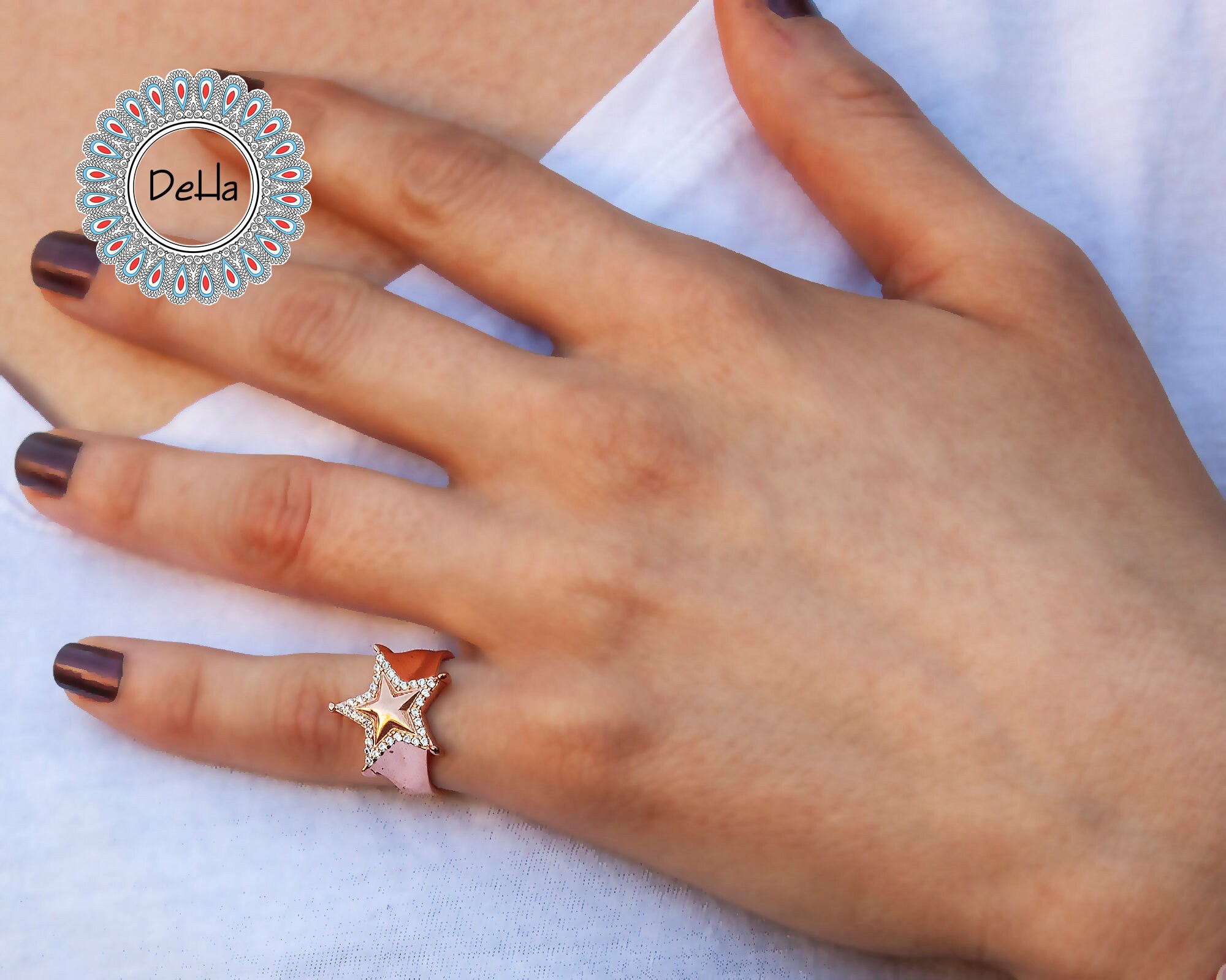 Star Shaped Ring, Dainty Women Pinky Ring, Rose Gold Statement Ring ...