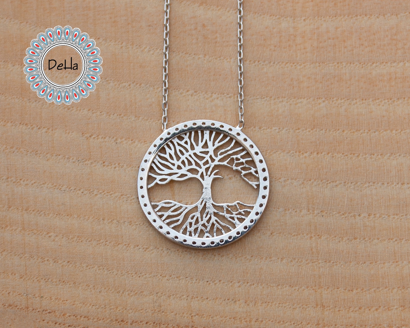 Sterling Silver Circle Tree of Life Necklace: Handmade Pendant - Etsy