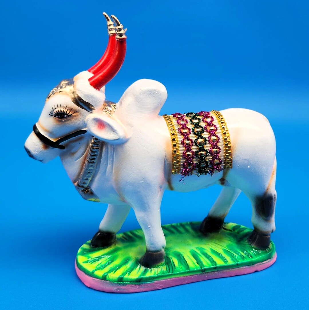 8 Inches Tall Indian Ox Handcrafted Desi Nandi Sculpture Plaster of ...