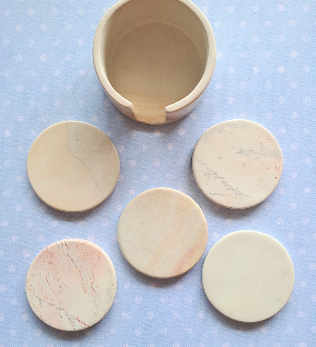 Set of 5 Marble-look Coasters With Holder – Neutral Tones, Minimalist ...