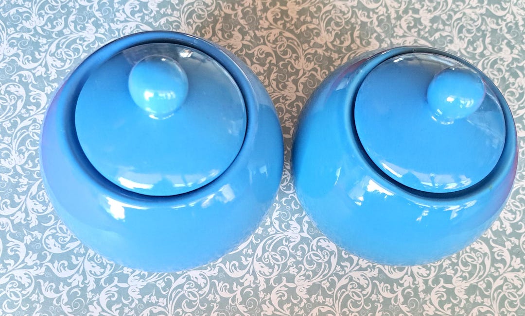 Vintage Blue Glazed Ceramic Containers – Set of 2 With Lids - Etsy