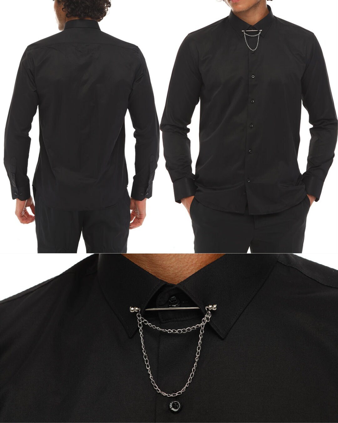 ICONIC BLACK PINNED Black Pinned Collar Shirt for Men - Etsy