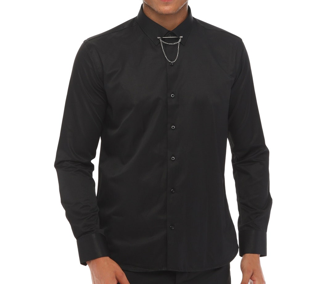 ICONIC BLACK PINNED Black Pinned Collar Shirt for Men - Etsy