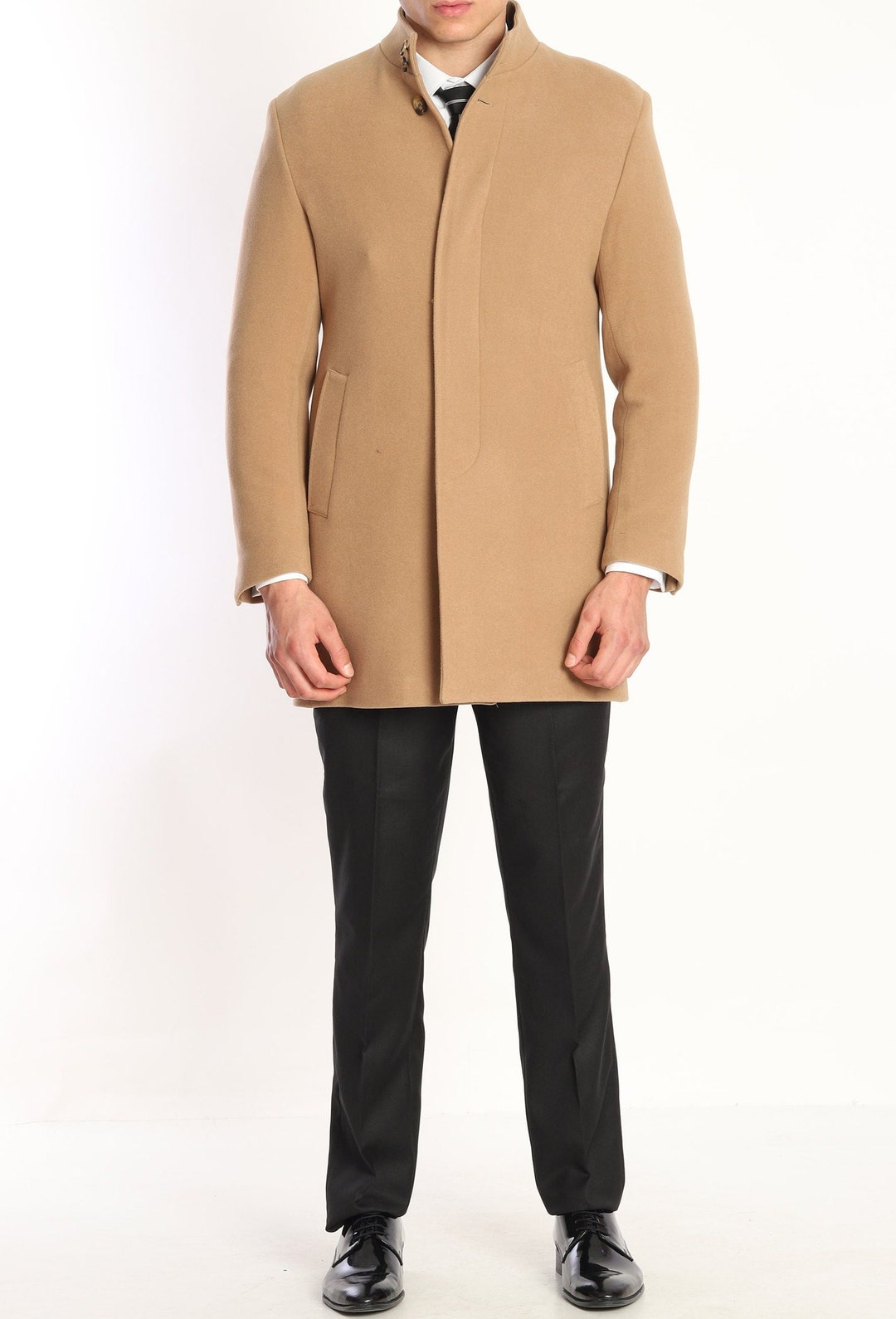 BARRON the Gentlemen II Men's Tan Wool Blended Overcoat by BARRON ...