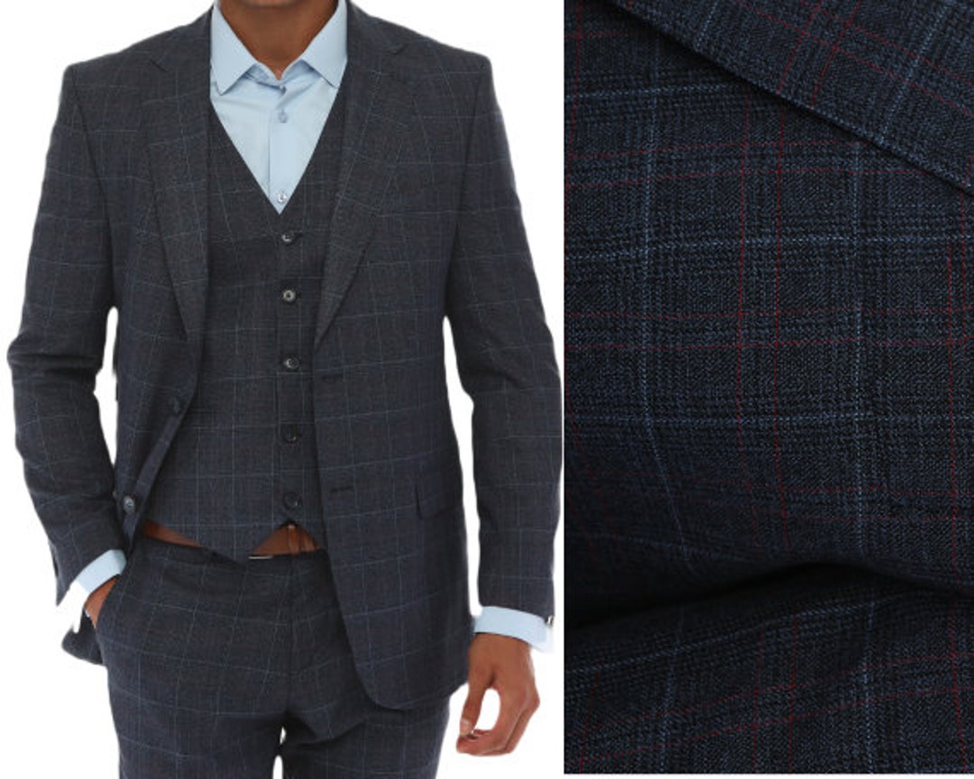 Men's Blue & White With Red Check 3 Piece Suit - Etsy