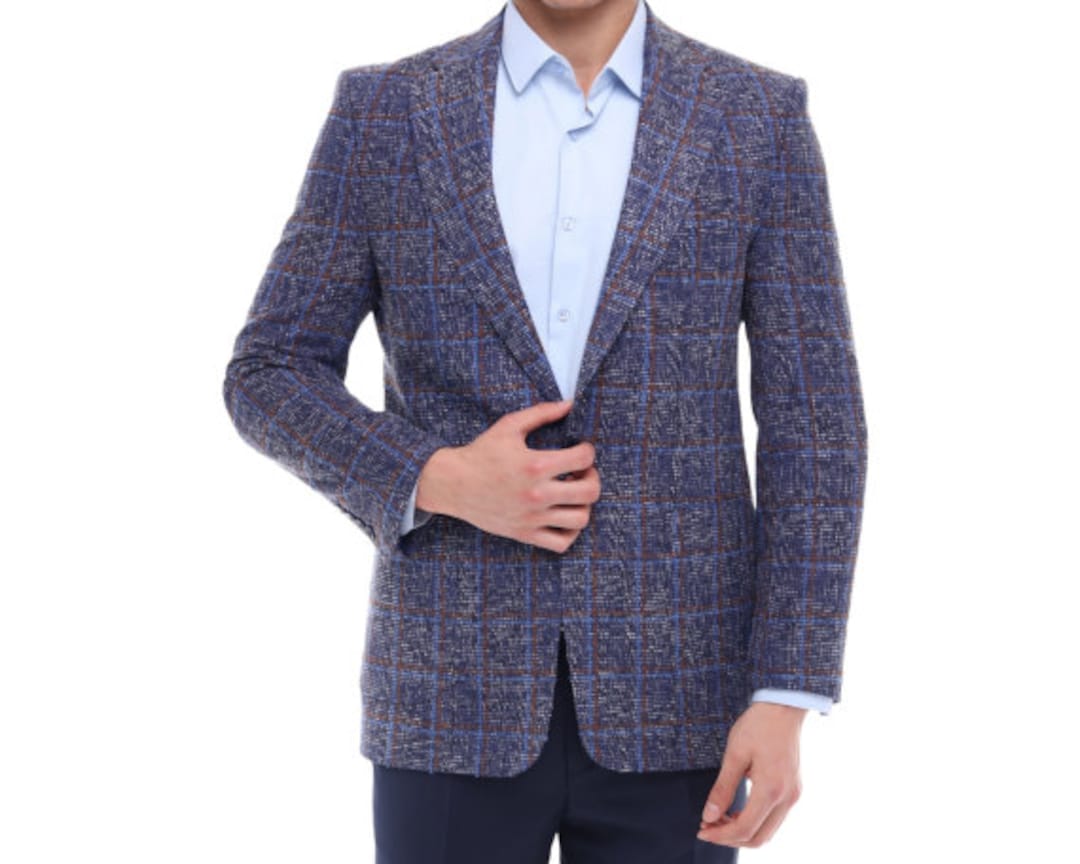 Men's Blue & Purple Tweed Check Jacket - Etsy