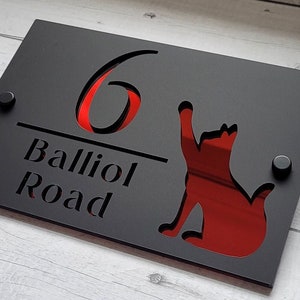 MODERN HOUSE SIGN | Cat House Sign | Black Matt and Mirror Red - Etsy