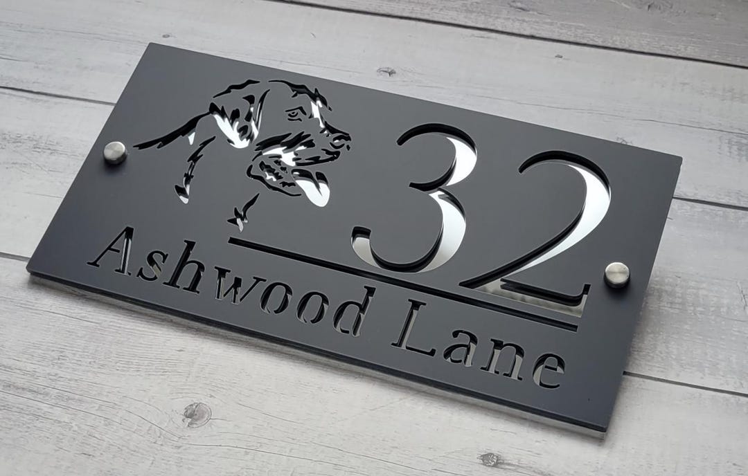 MODERN HOUSE SIGN | Labrador Retriever House Number Sign | 290 X 150mm ...