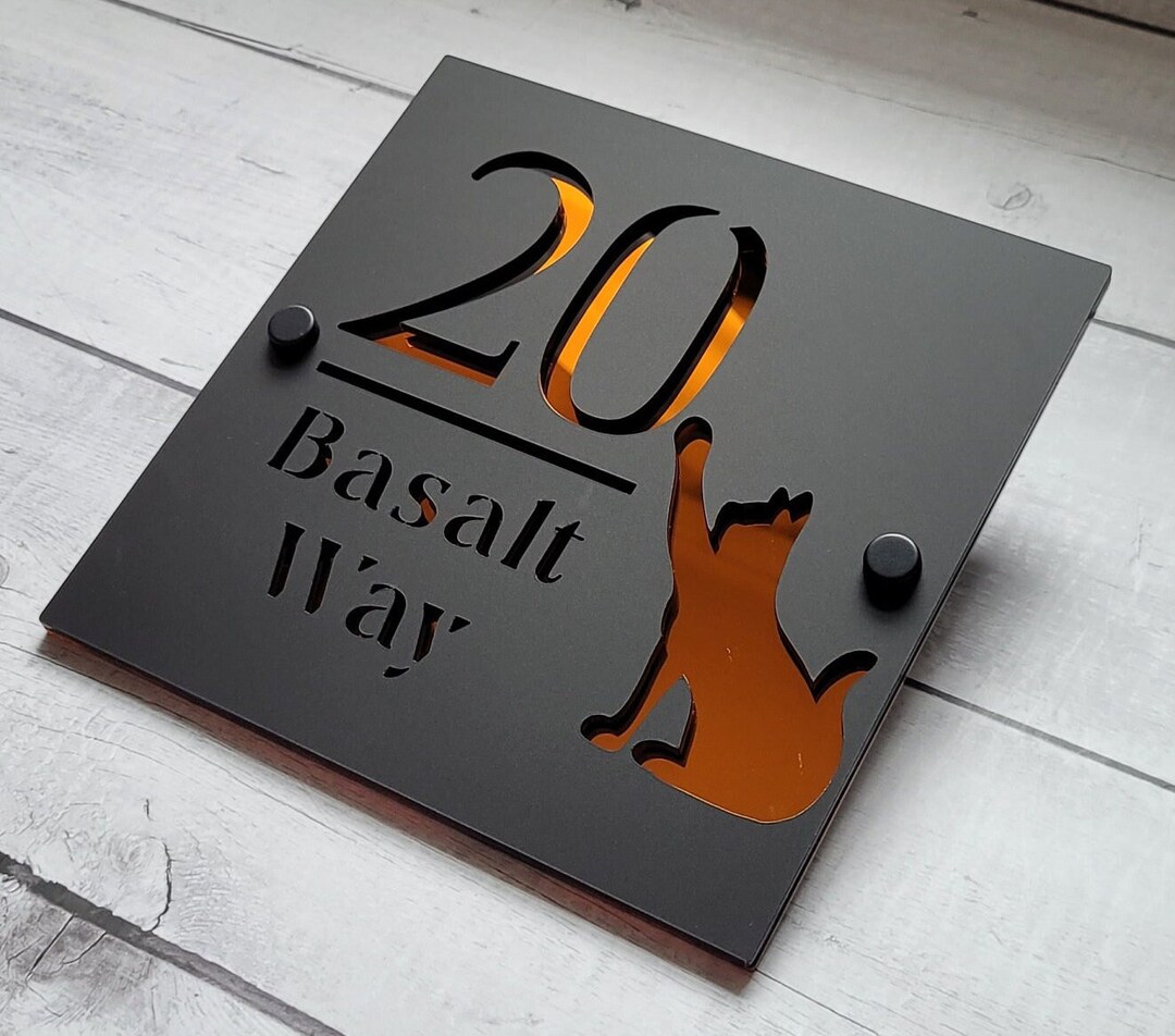 MODERN HOUSE SIGN | Cat House Sign | Black Matt and Mirror Orange ...