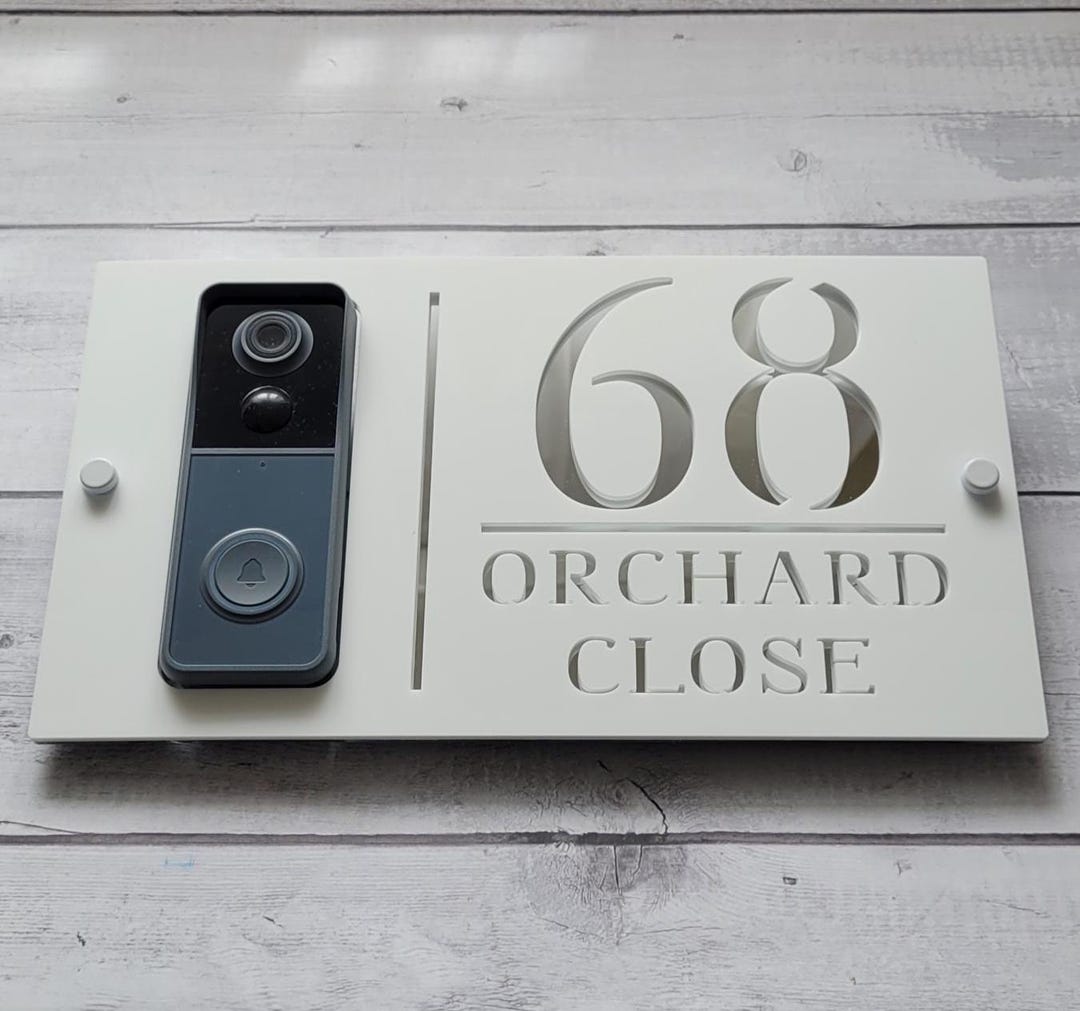 Modern Acrylic Doorbell Camera Sign | House Number, Custom Address ...
