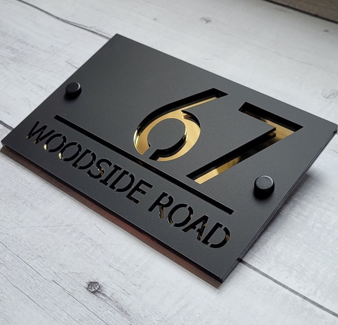 MODERN HOUSE SIGN Address Plaque Black Matt & Mirror Gold - Etsy