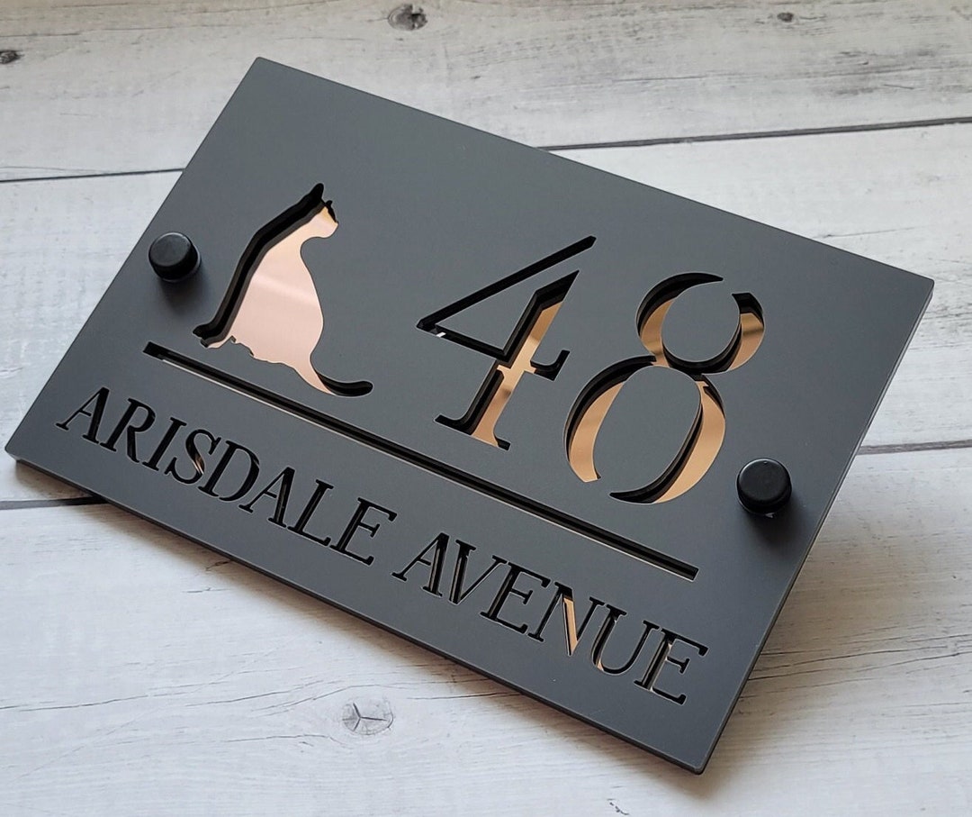 MODERN HOUSE SIGN | Cat House Sign | Cat House Number Plate | 230mm X ...