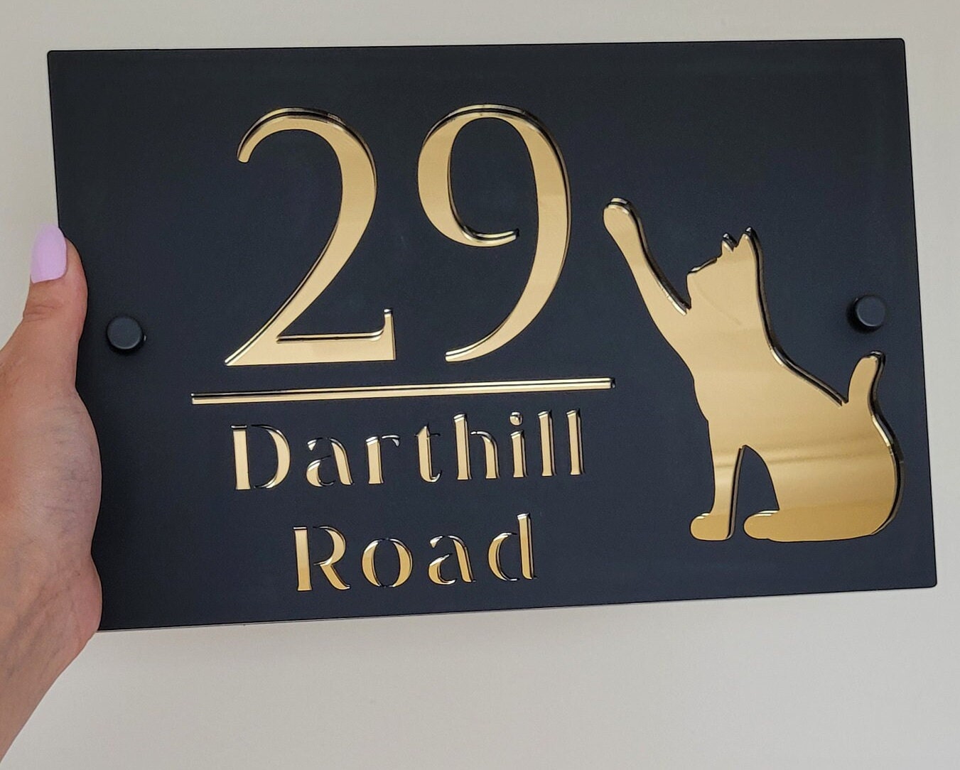 Modern Acrylic House Sign With Cat Design | Address Number Plaque - Etsy