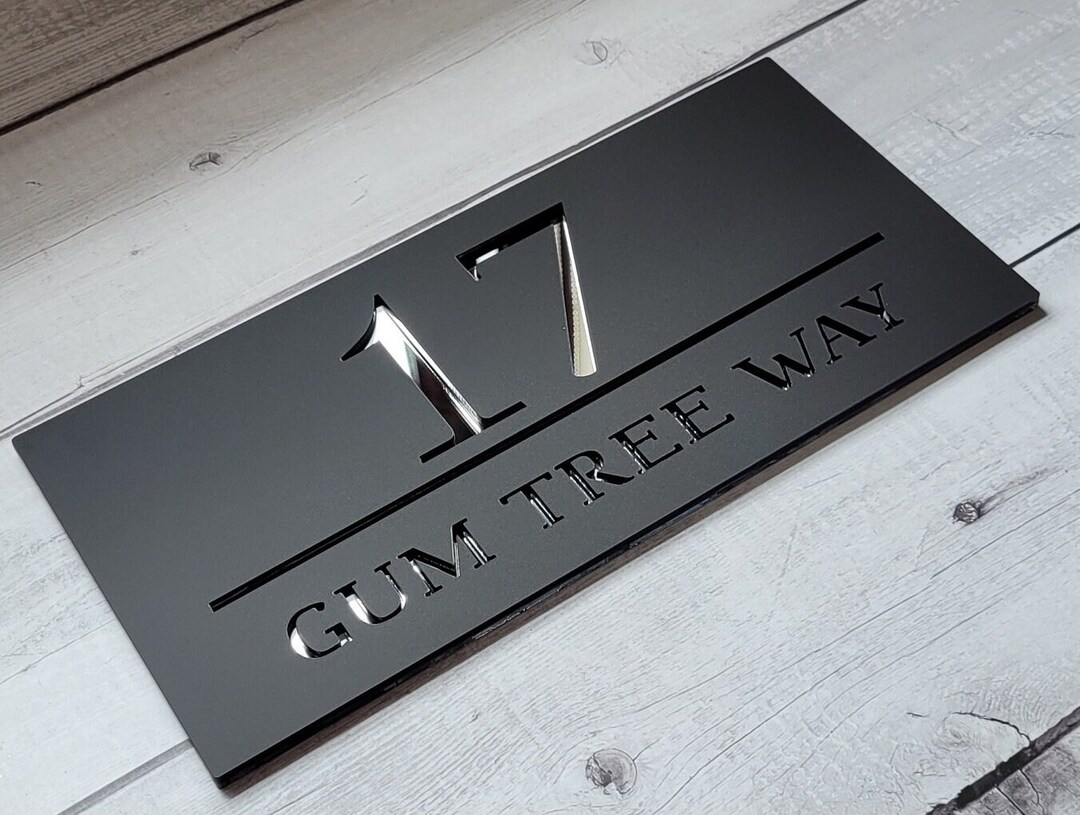 MODERN PERSONALISED HOUSE Sign | Black Matt and Mirror | 290mm X 140mm ...