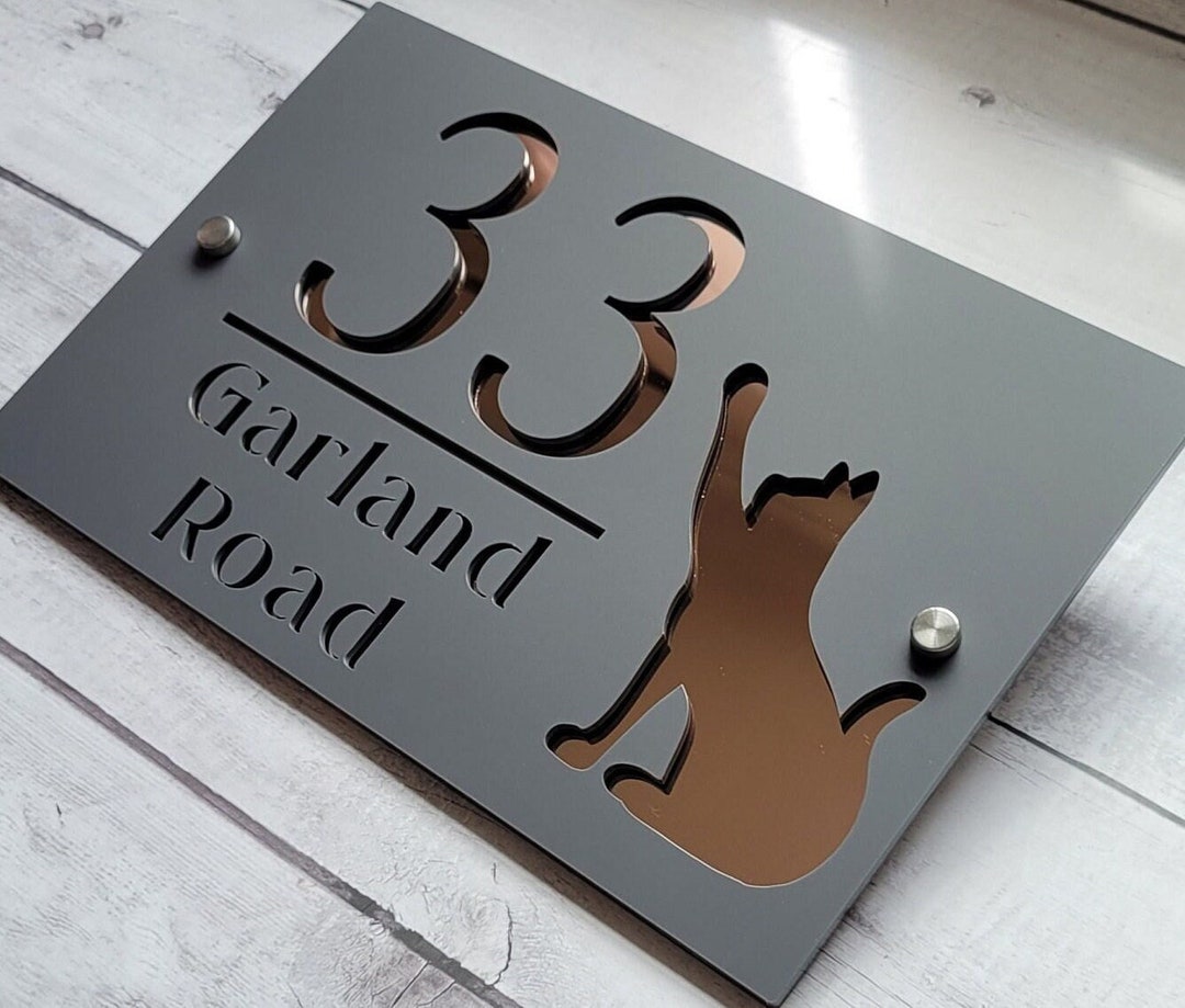 MODERN HOUSE SIGN | Cat House Number Sign | 230mm X 155mm | 290mm X ...