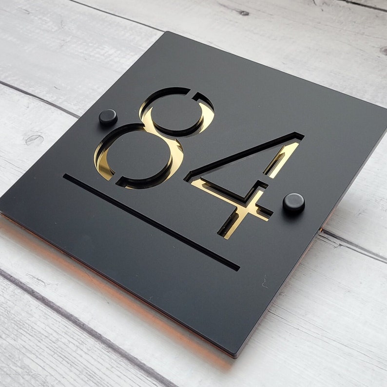 Modern Acrylic House Number Sign | Mirrored Accent Plate - Etsy