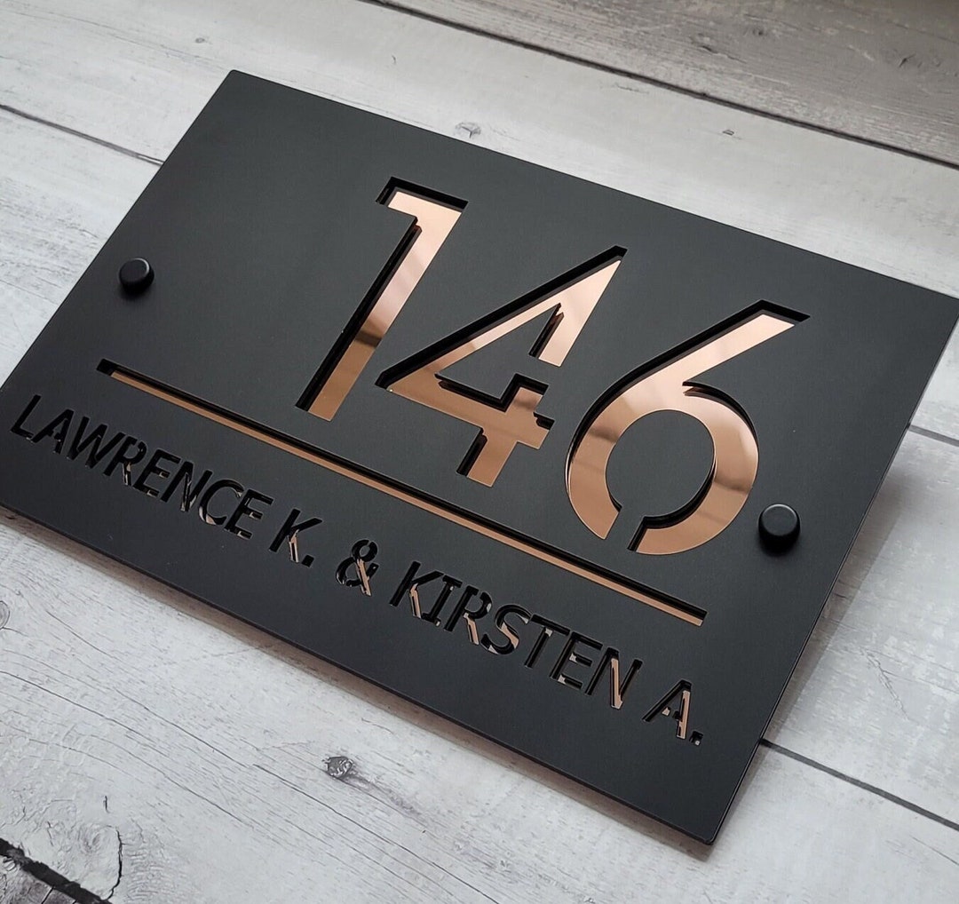 MODERN HOUSE SIGN Address Plaque Black Matt & Rose Gold - Etsy