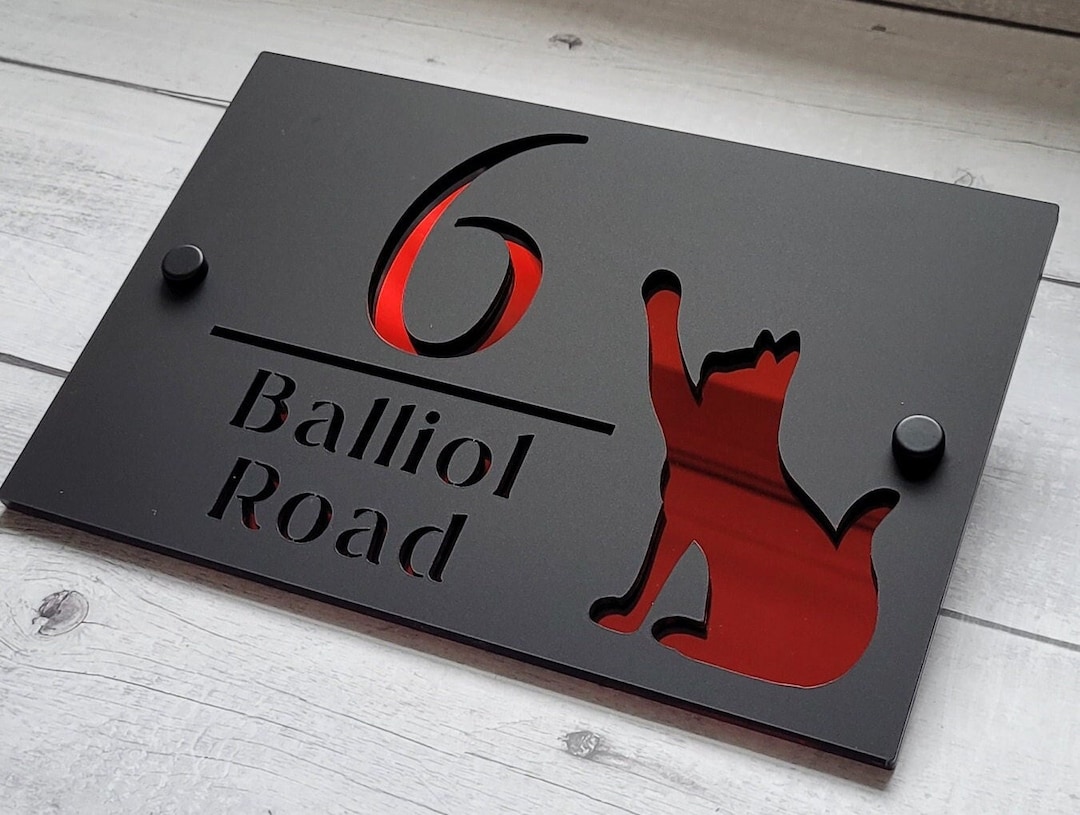 MODERN HOUSE SIGN | Cat House Sign | Black Matt and Mirror Red - Etsy