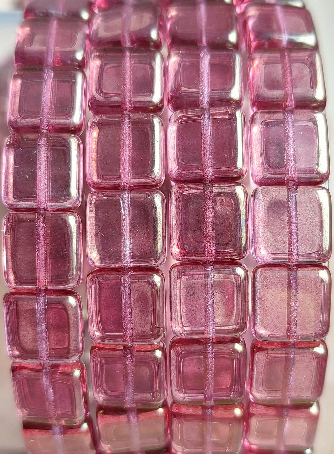 10/30pcs Czech Premium Square Glass Beads, 8x8mm Pink Purple Beads ...